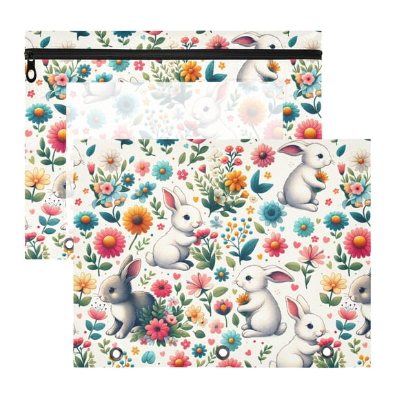 ALAZA Cute Rabbit in Floral Pattern Pencil Pouch 3 Ring Binder with ...