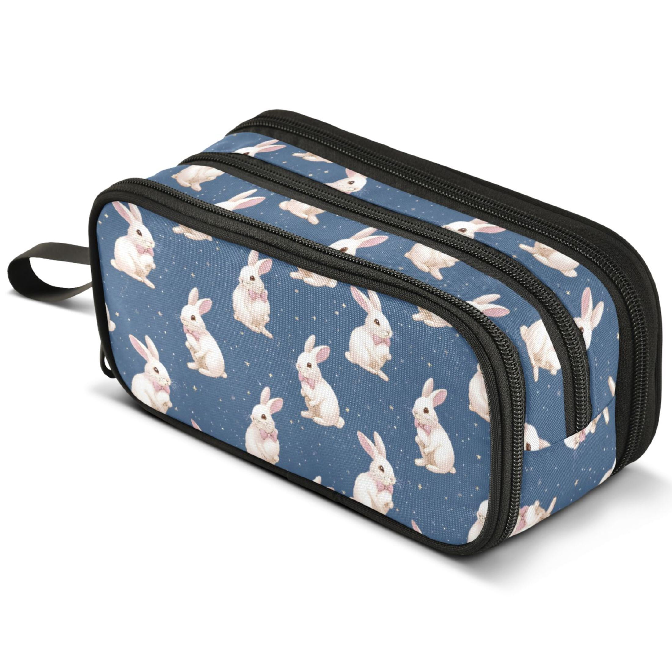ALAZA Cute Rabbit with Bow Pencil Case Bag Large 3 Compartment Pen ...