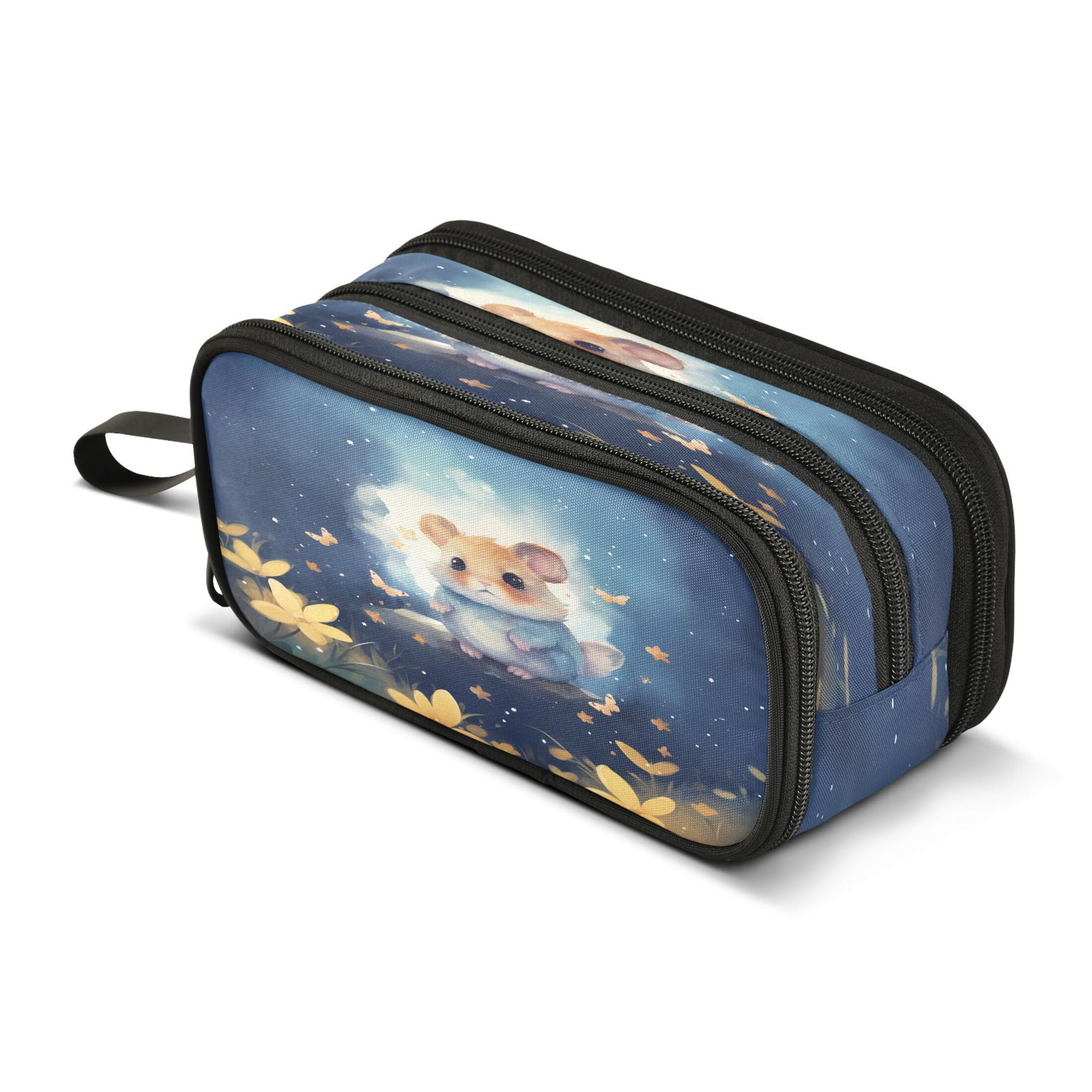 ALAZA Cute Rat and Butterfly Pencil Case Bag 3 Compartment Pen Pouch ...