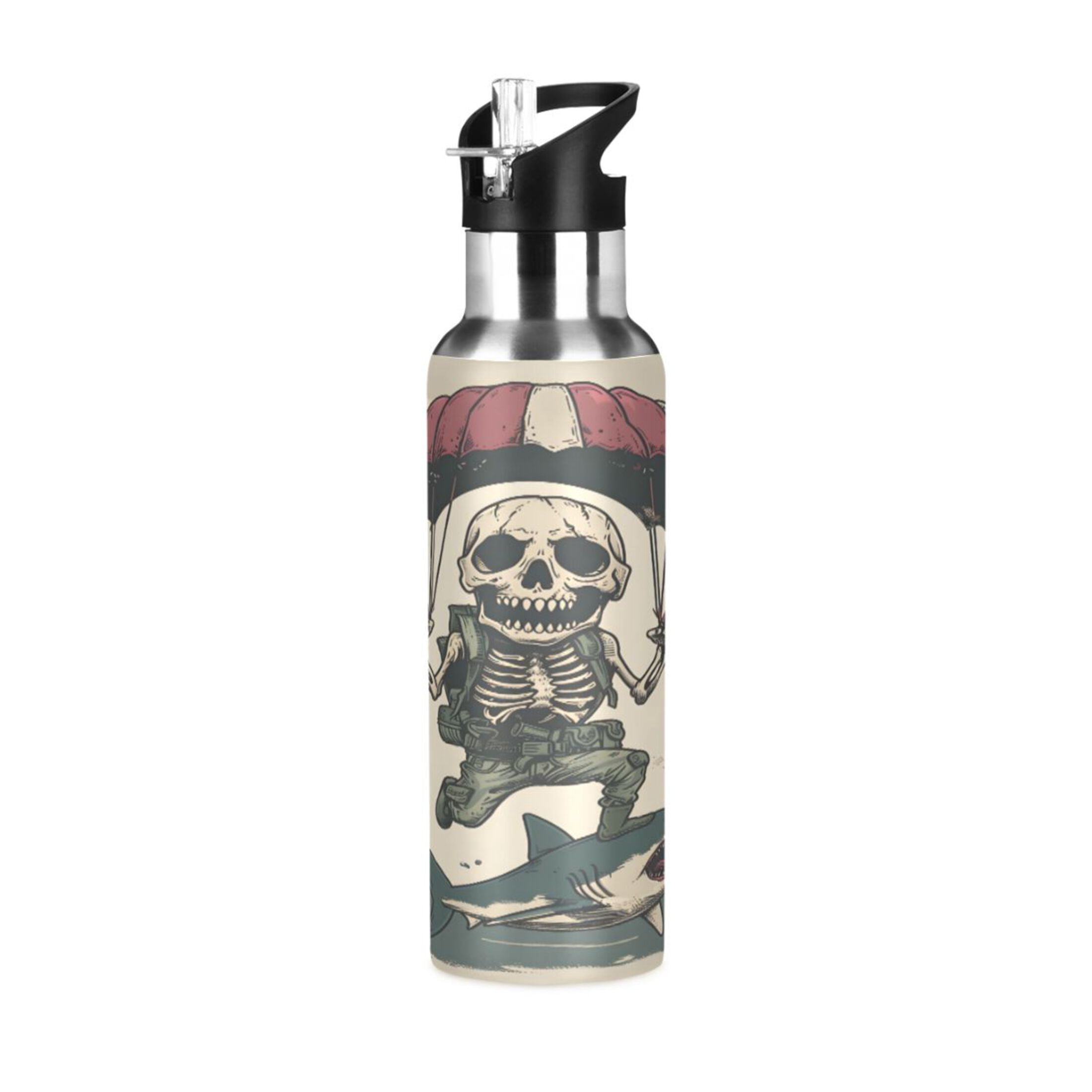 ALAZA Cute Skeleton on Shark Water Bottle Insulated Flask Stainless ...