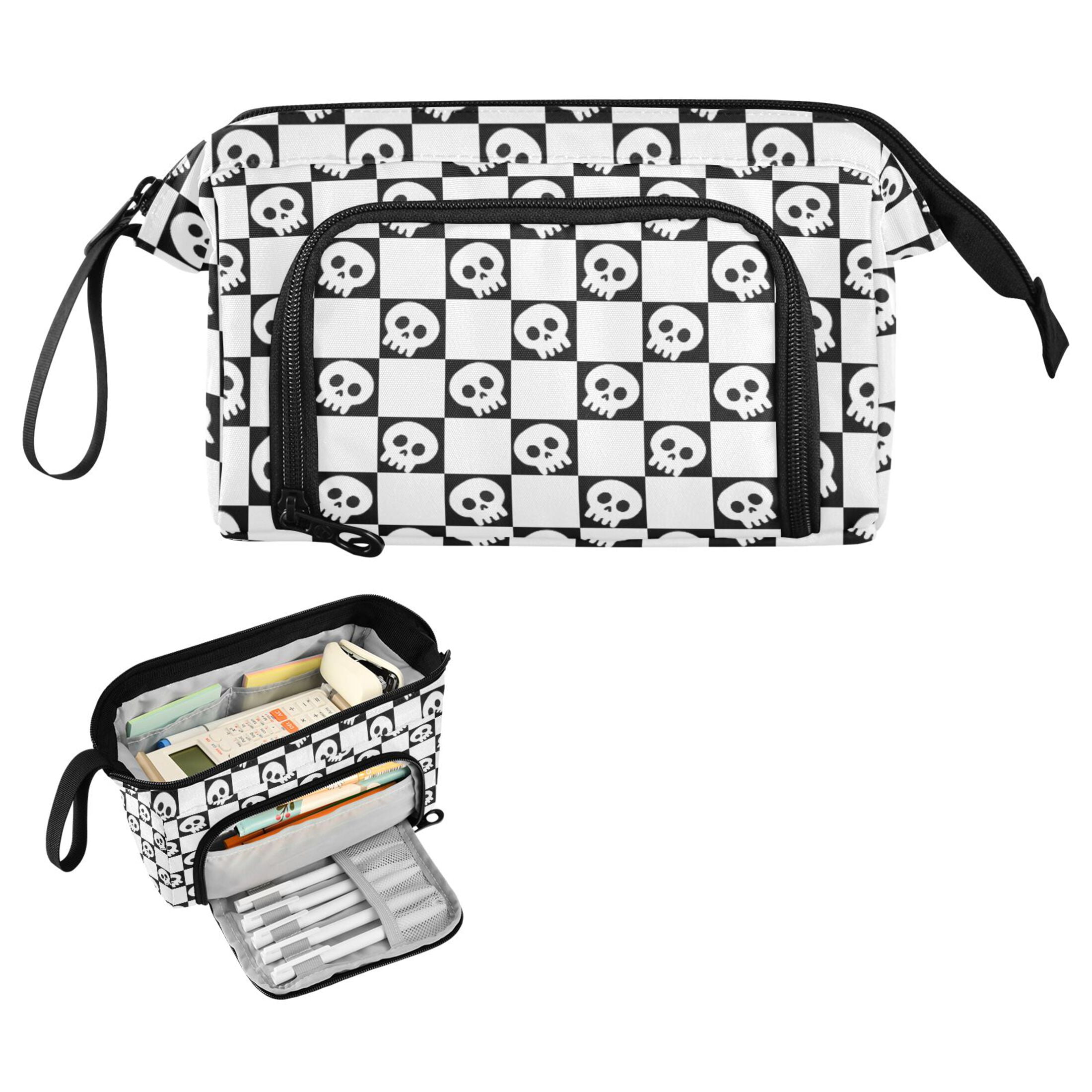 ALAZA Cute Skulls on Checkered Pencil Pouch Big Capacity Pencil Case ...