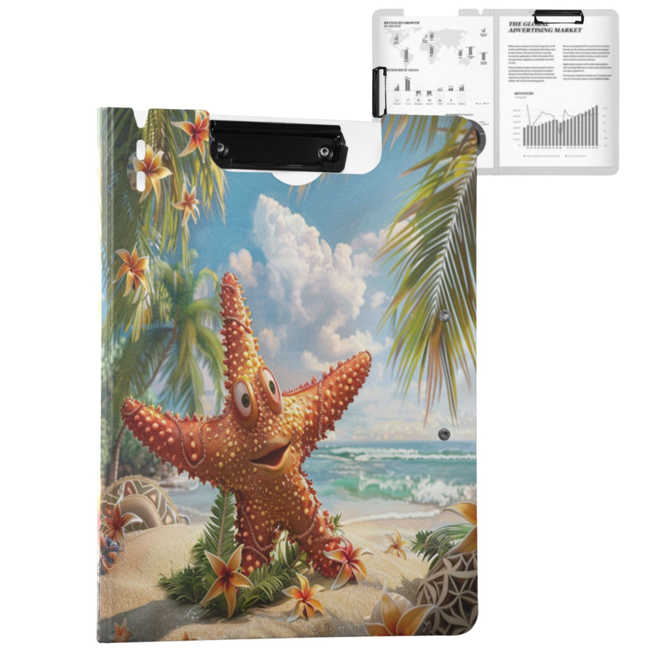 ALAZA Cute Star Fish Tropical Palm A4 Foldable Clipboard 360 Degree ...