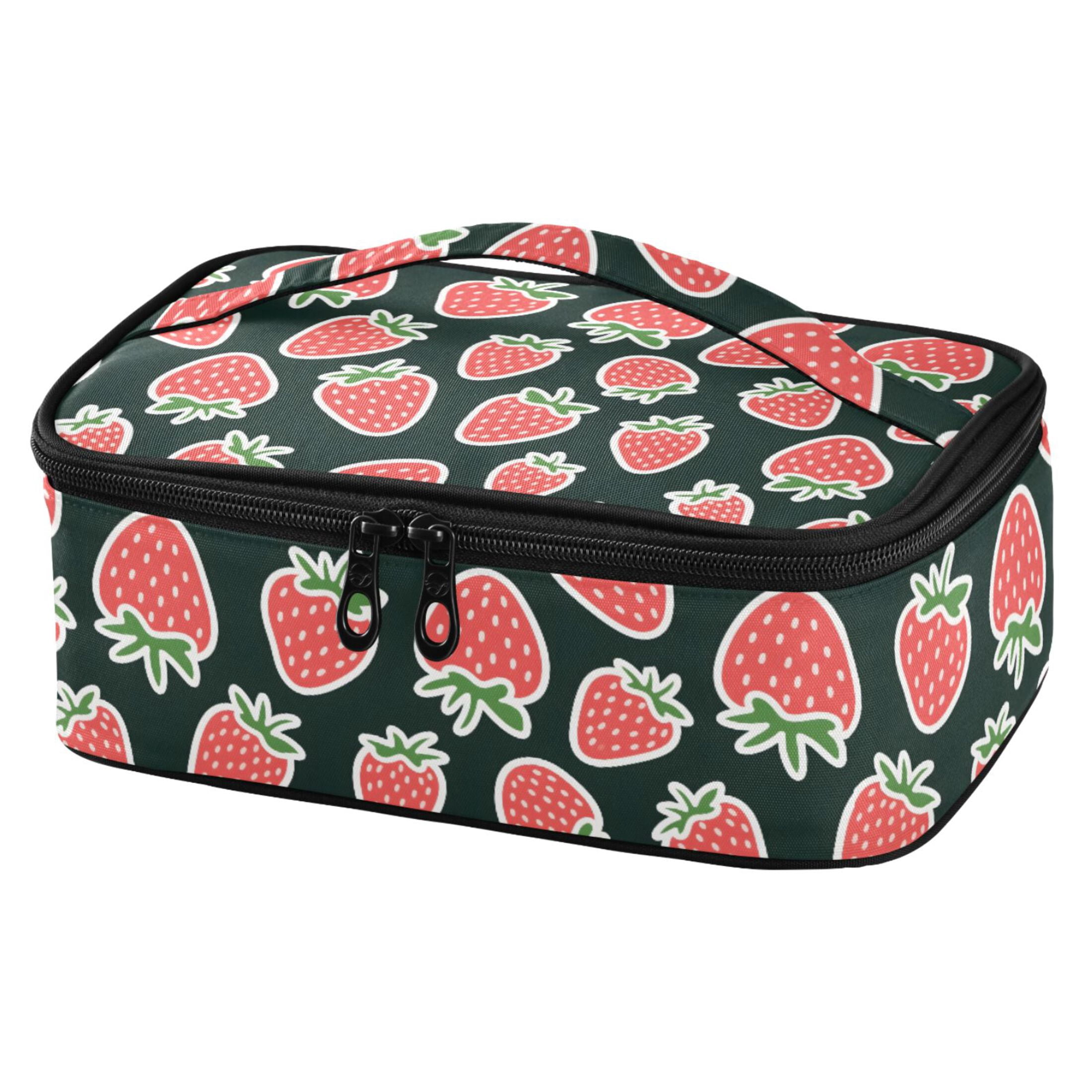 ALAZA Cute Strawberry Black Lunch Box Insulated Cooler Tote Bag ...
