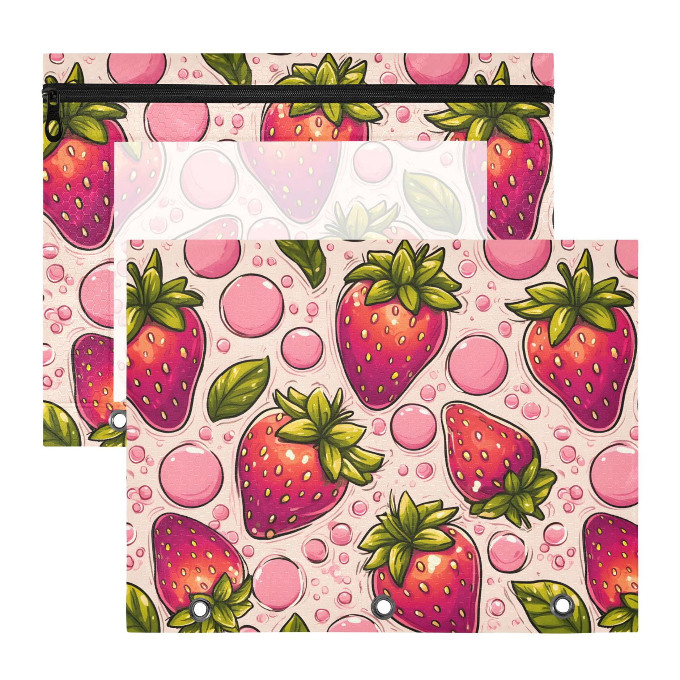 ALAZA Cute Strawberry Pattern Pencil Pouch 3 Ring Binder with Clear ...