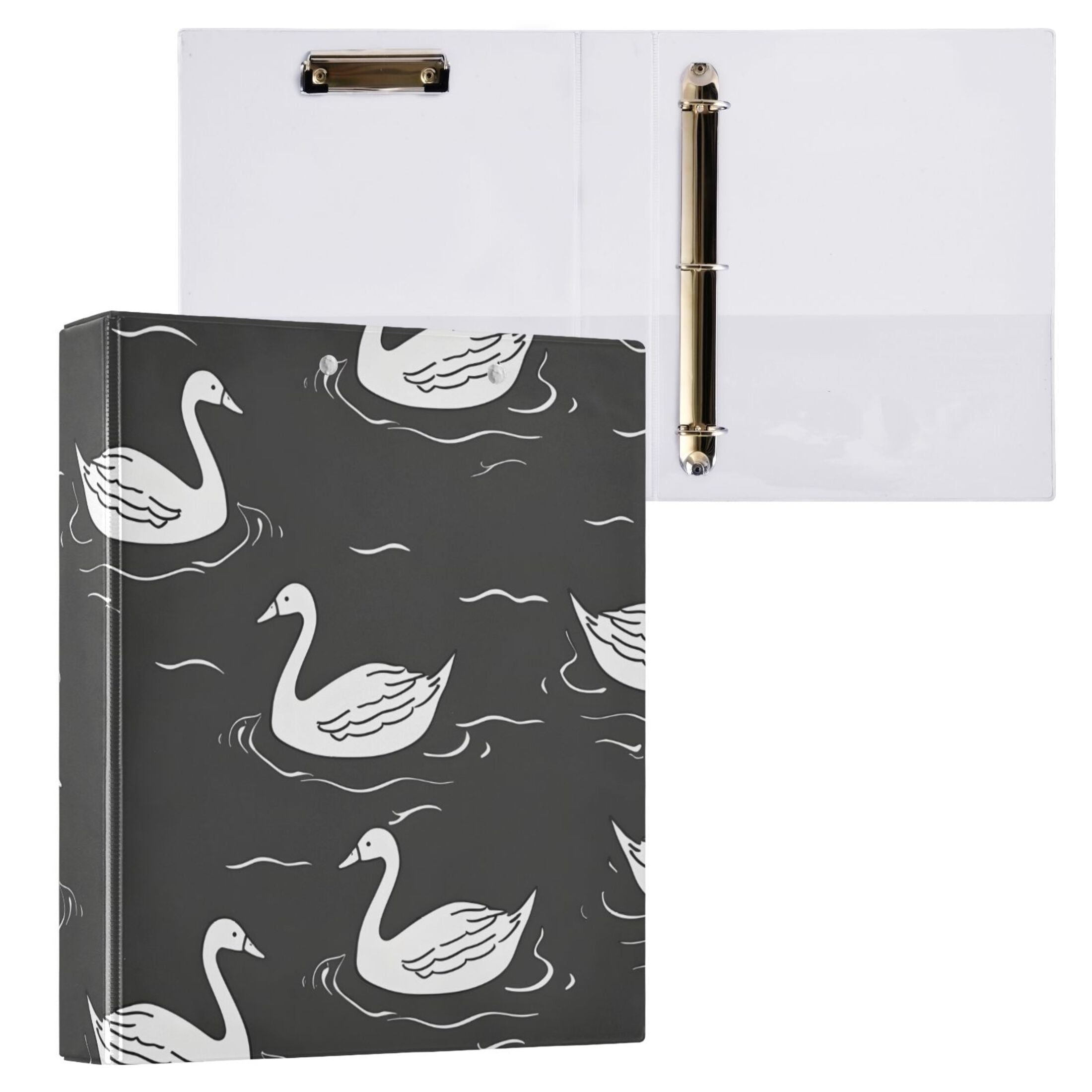 ALAZA Cute Swan and Water Wave Hardcover 3 Ring Binder 1.5" Round Rings ...