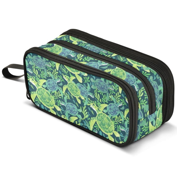 ALAZA Cute Turtles and Seaweed Pencil Case Bag Large 3 Compartment Pen ...