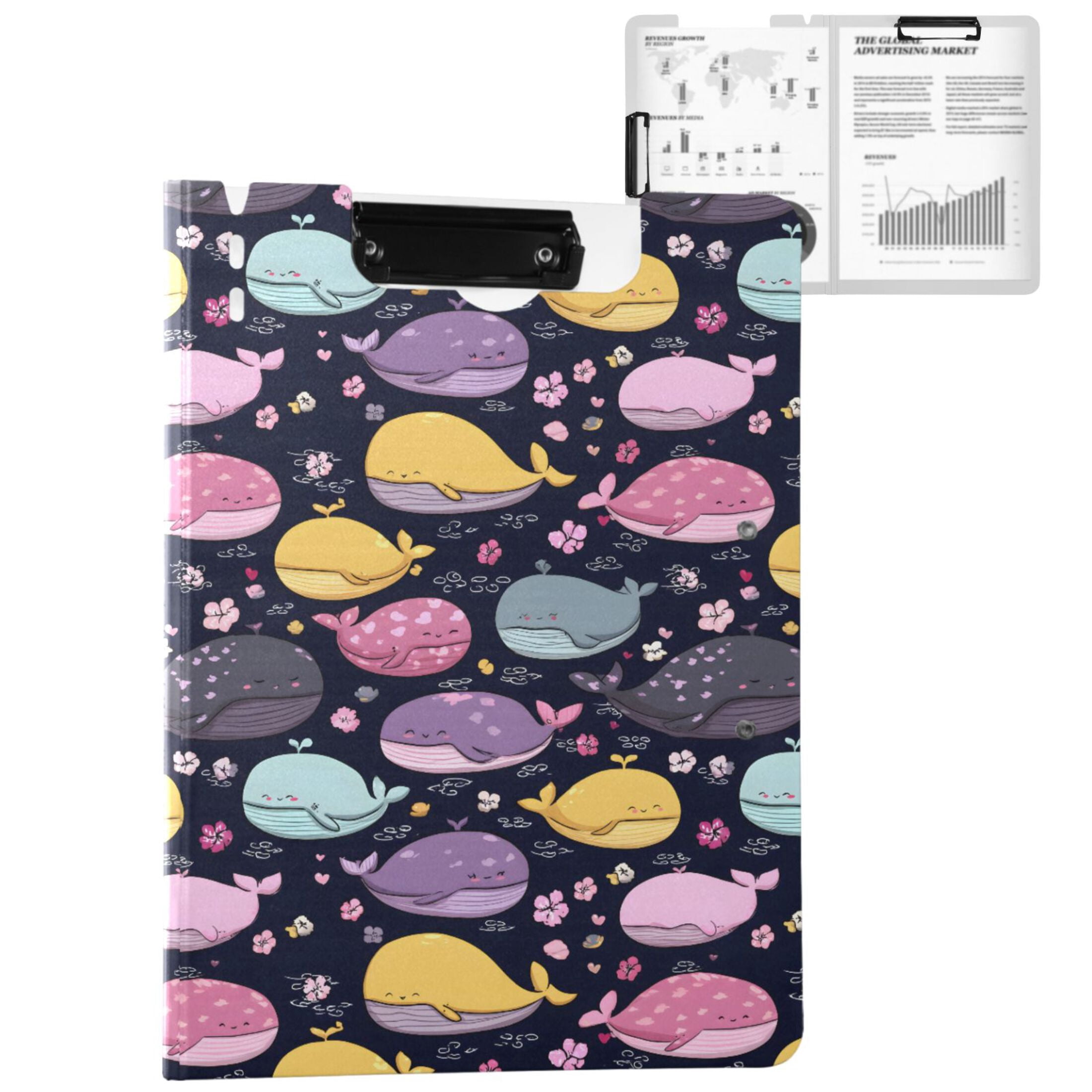 ALAZA Cute Whale Cartoon A4 Foldable Clipboard 360 Degree Folder Binder ...