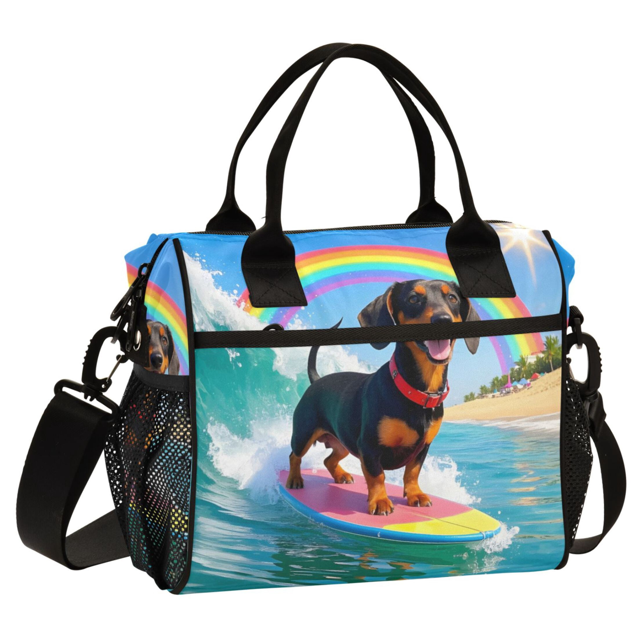 ALAZA Dachshund Dog Surfing Print Cooler Lunch Bag Insulated Reusable ...