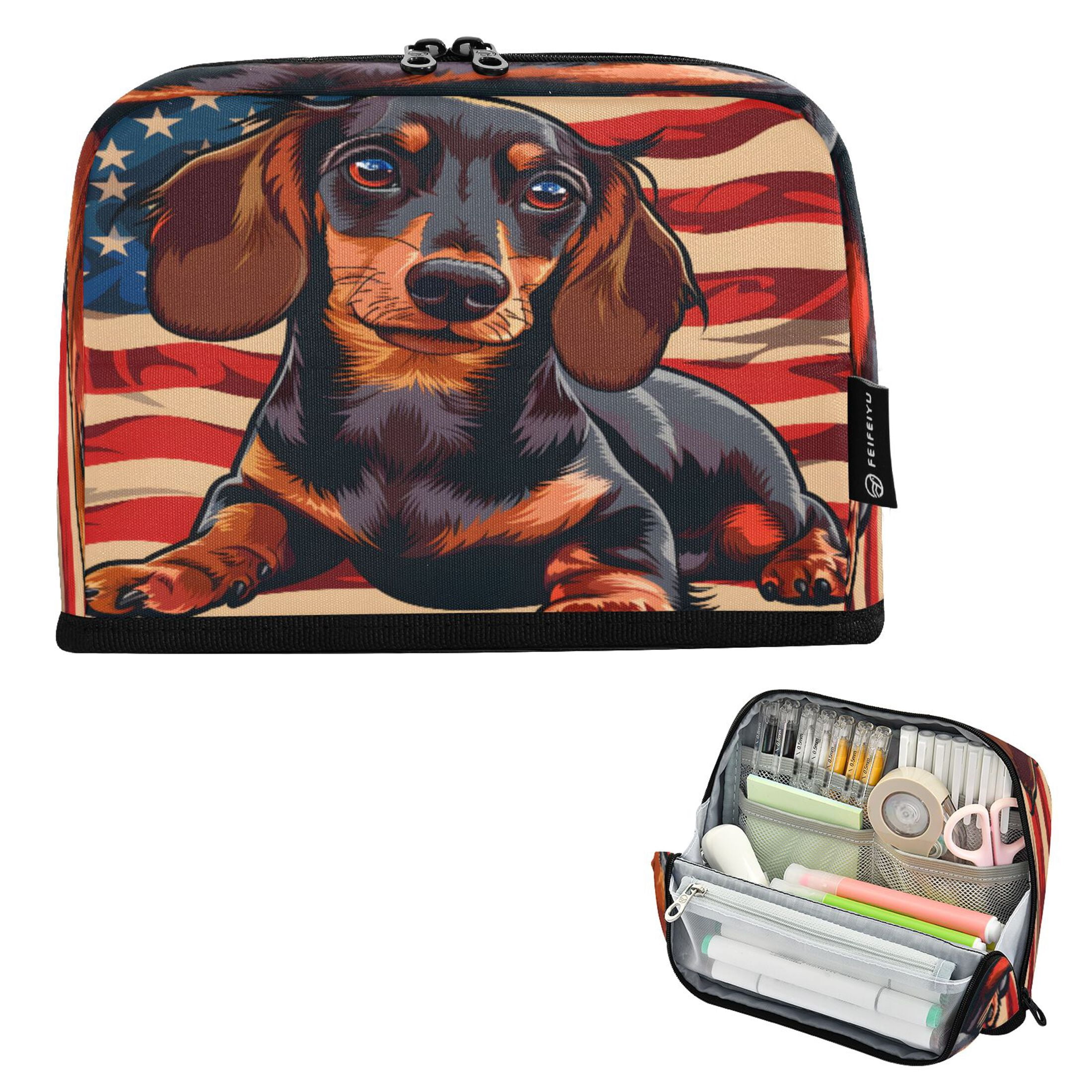 ALAZA Dachshund Dog and Flag Pencil Case Pen Pouch Bag Large Capacity ...