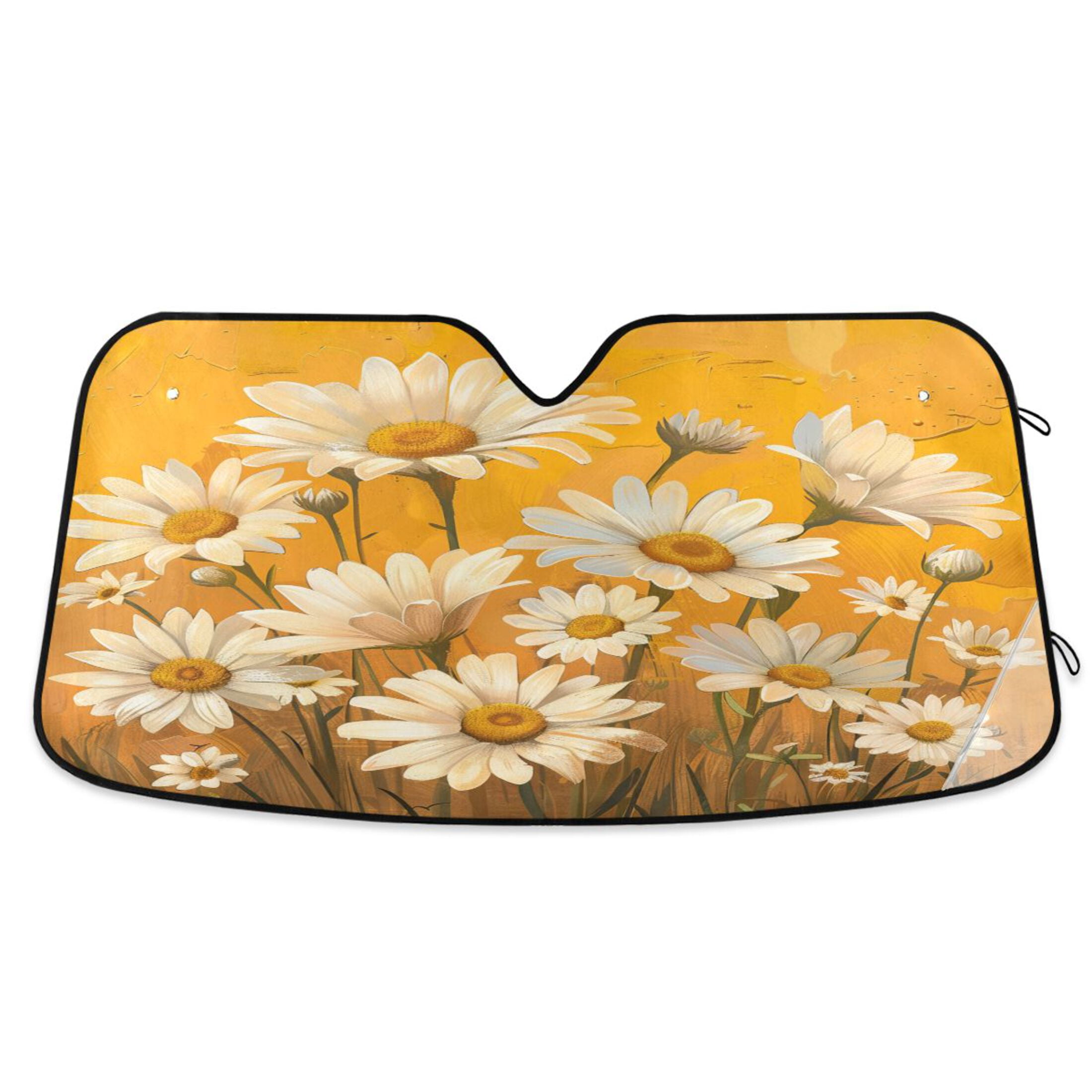 ALAZA Daisy Floral Windshield Sun Shade Car Foldable Sun Visor Block UV ...