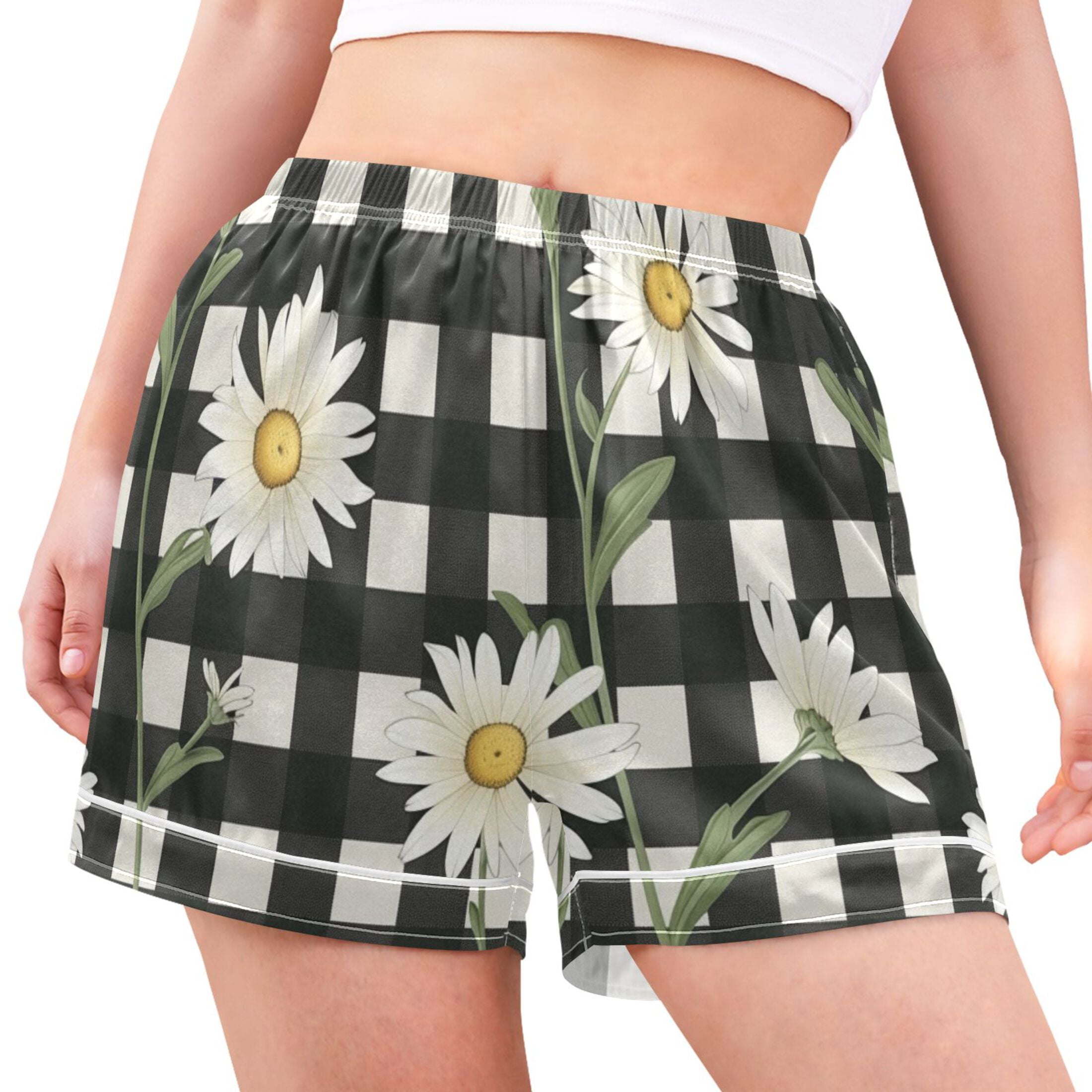 ALAZA Daisy Flower and Lattice Women's Pajama Lounge Shorts Bottoms ...