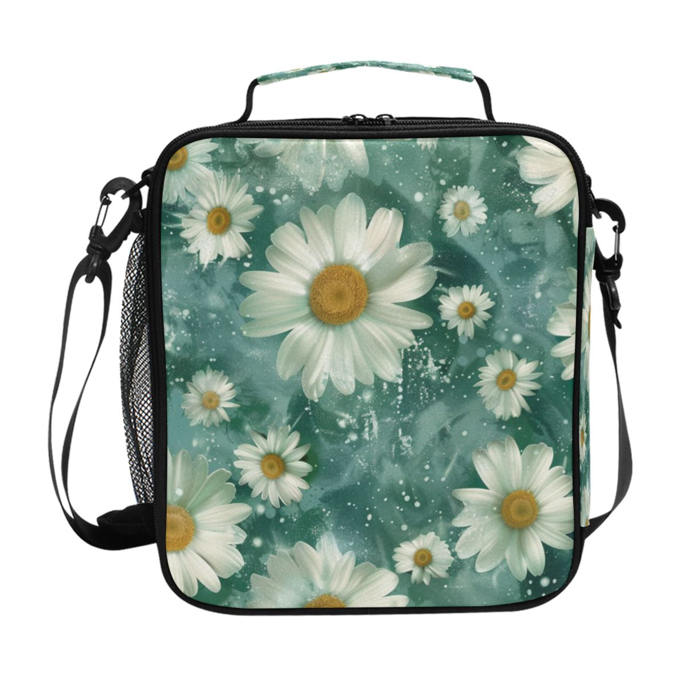 ALAZA Daisy Flowers White Green Lunch Box Insulated Lunch Bag Reusable ...