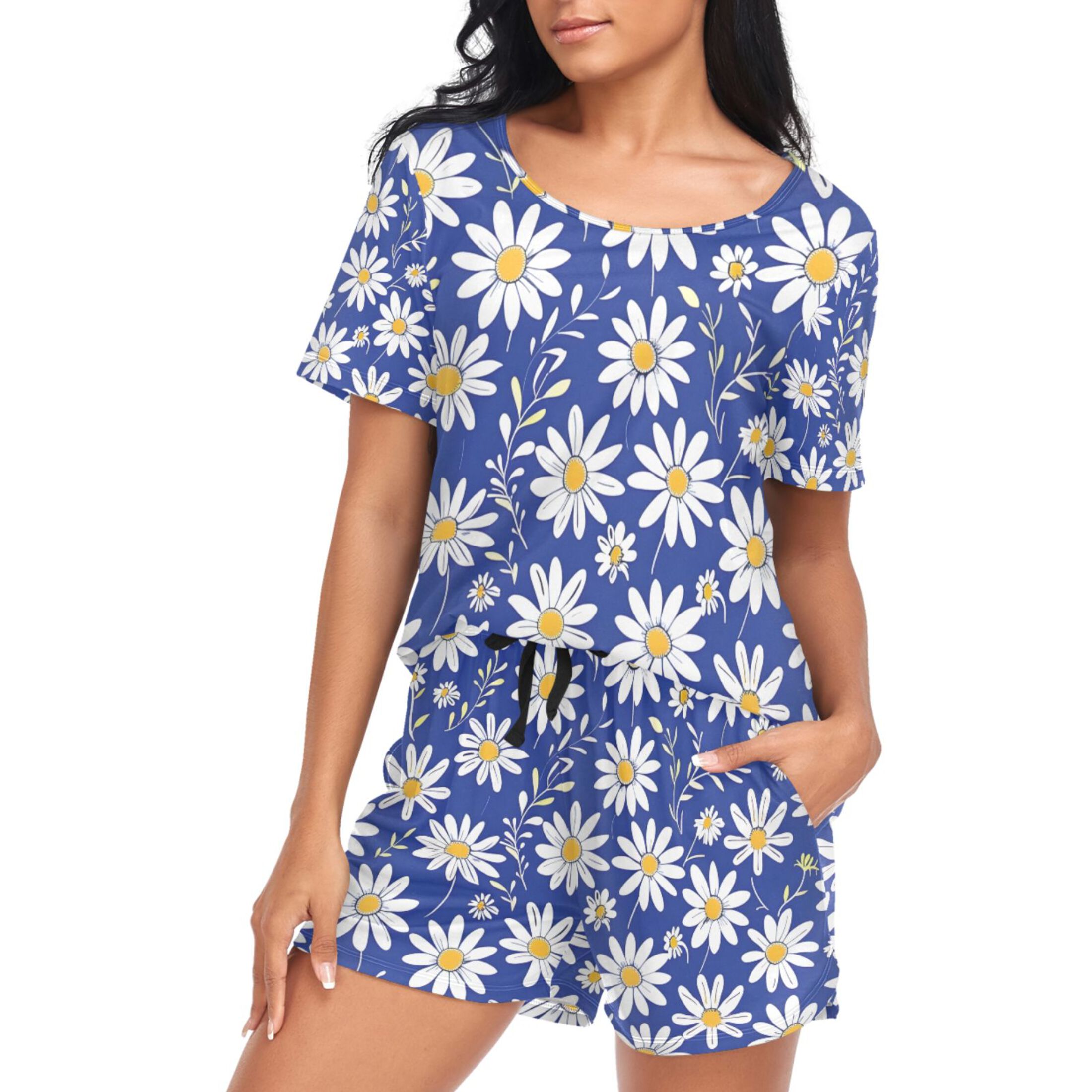 ALAZA Daisy Flowers and Leaves Women's Pajama Set Short Sleepwear ...