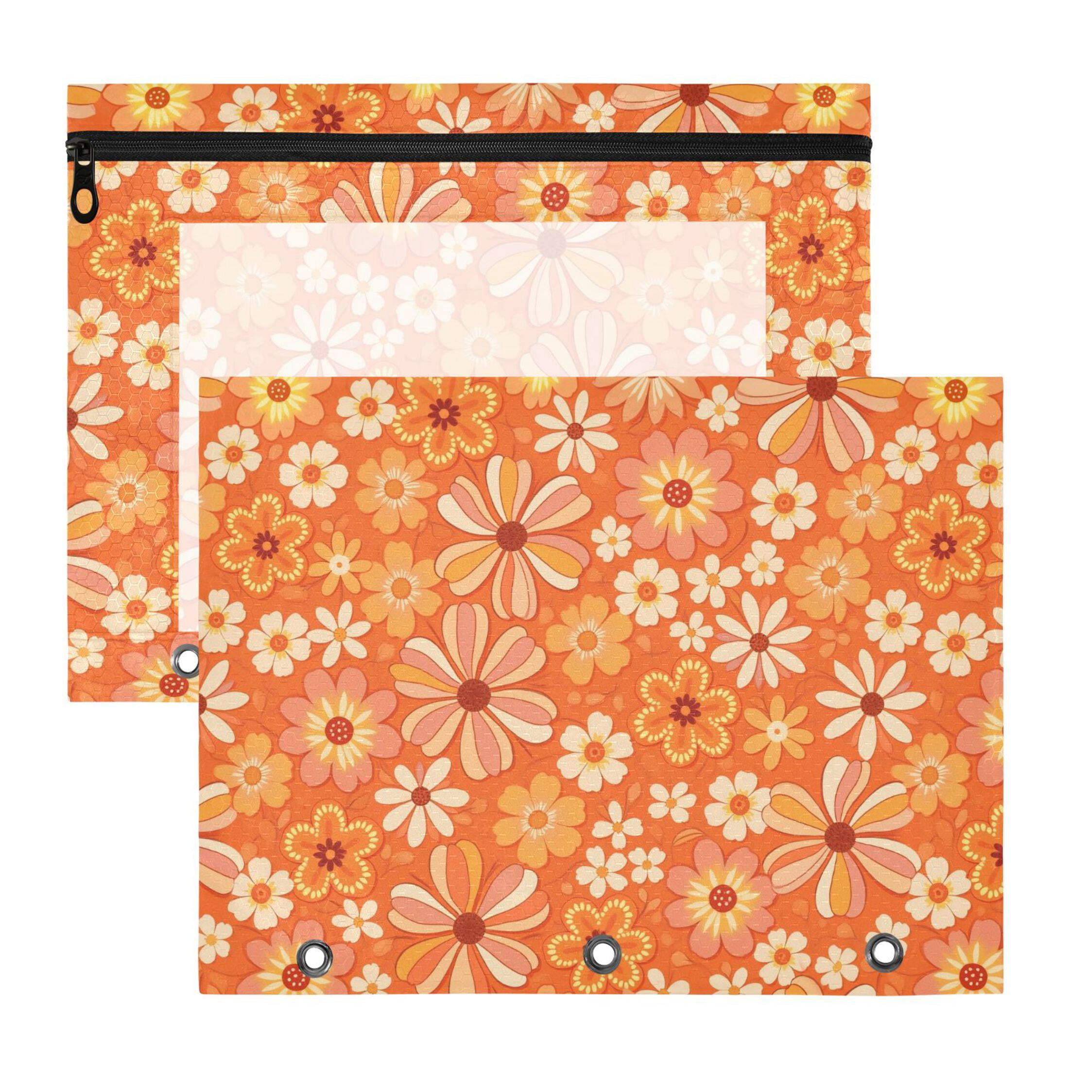 ALAZA Daisy Retro Flower Pattern Pencil Pouch 3 Ring Binder with Clear ...