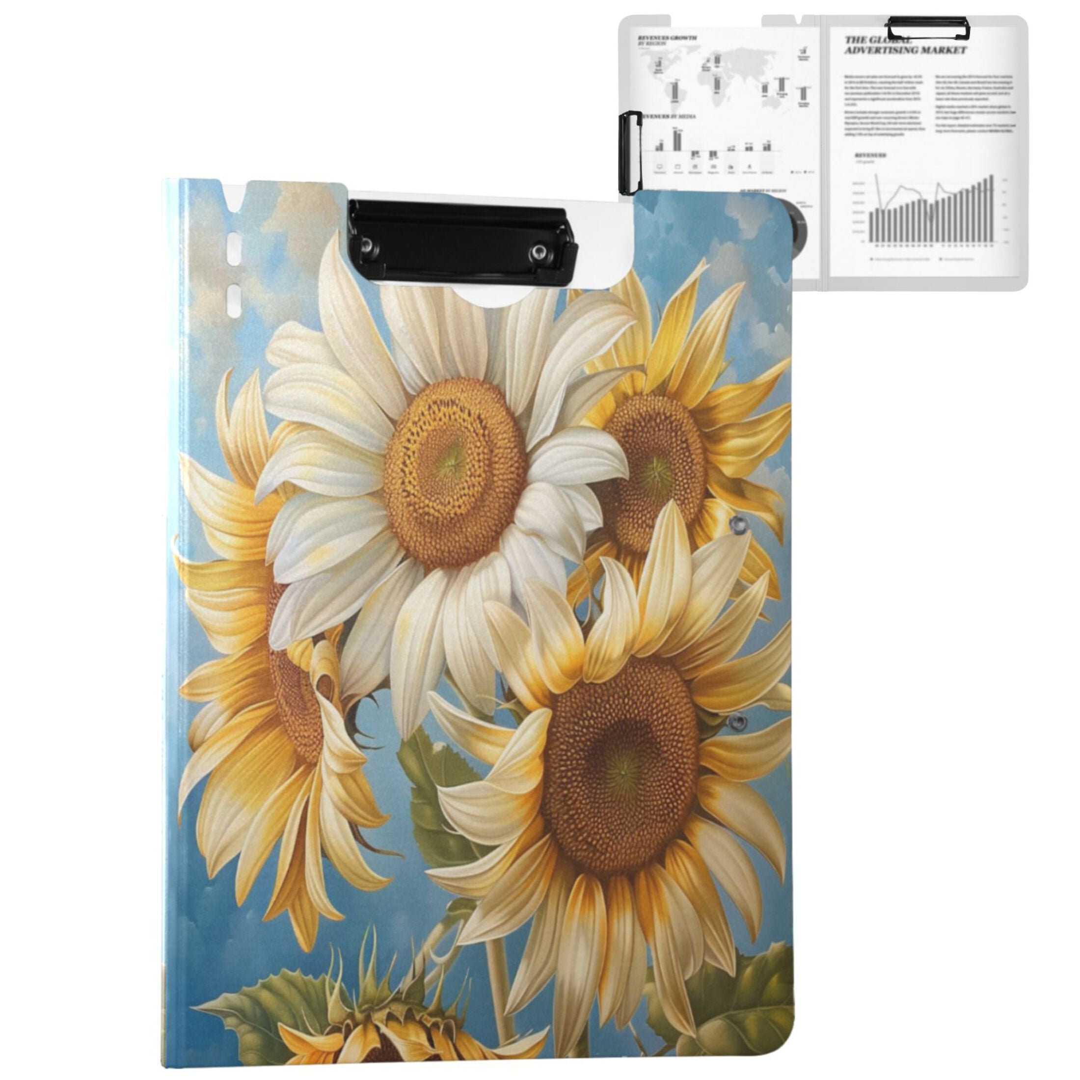 ALAZA Daisy Sunflowers Abstract A4 Foldable Clipboard 360 Degree Folder ...