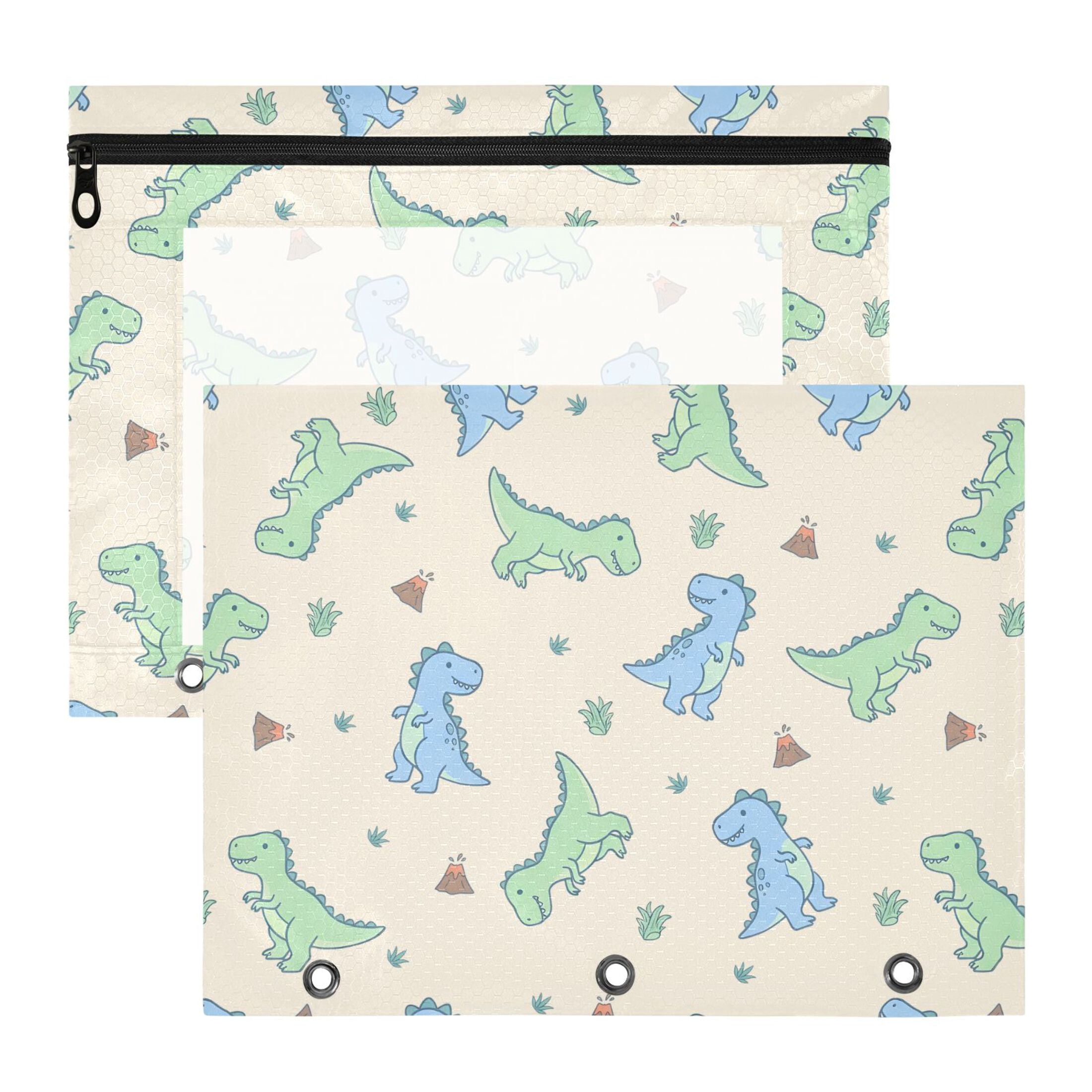 ALAZA Dinosaur Vintage Pattern Pencil Pouch 3 Ring Binder with Clear ...