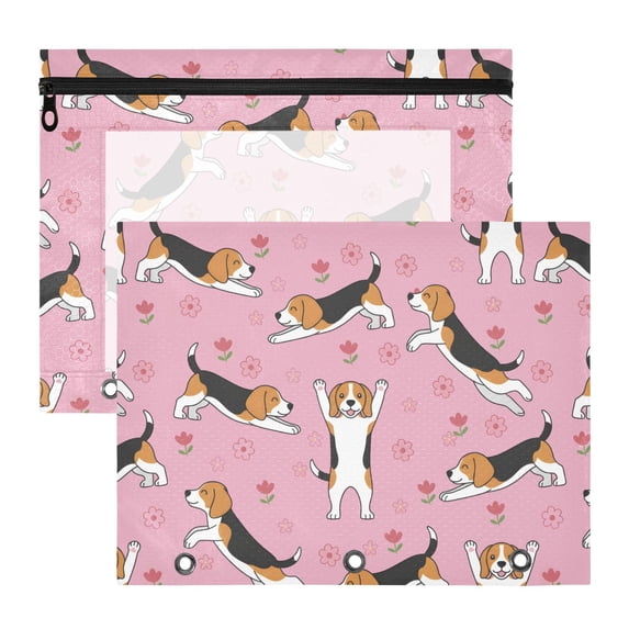 ALAZA Dog Cute Floral Pattern Pencil Pouch 3 Ring Binder with Clear ...