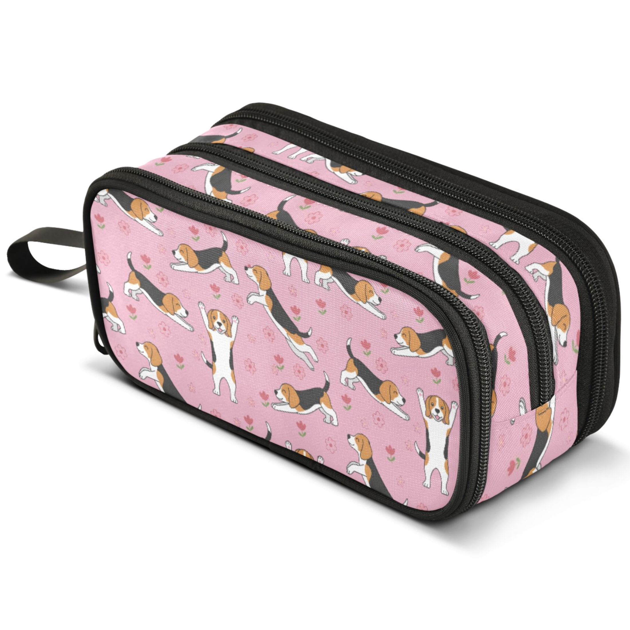ALAZA Dog Cute Floral Pencil Case Bag Large 3 Compartment Pen Pouch ...