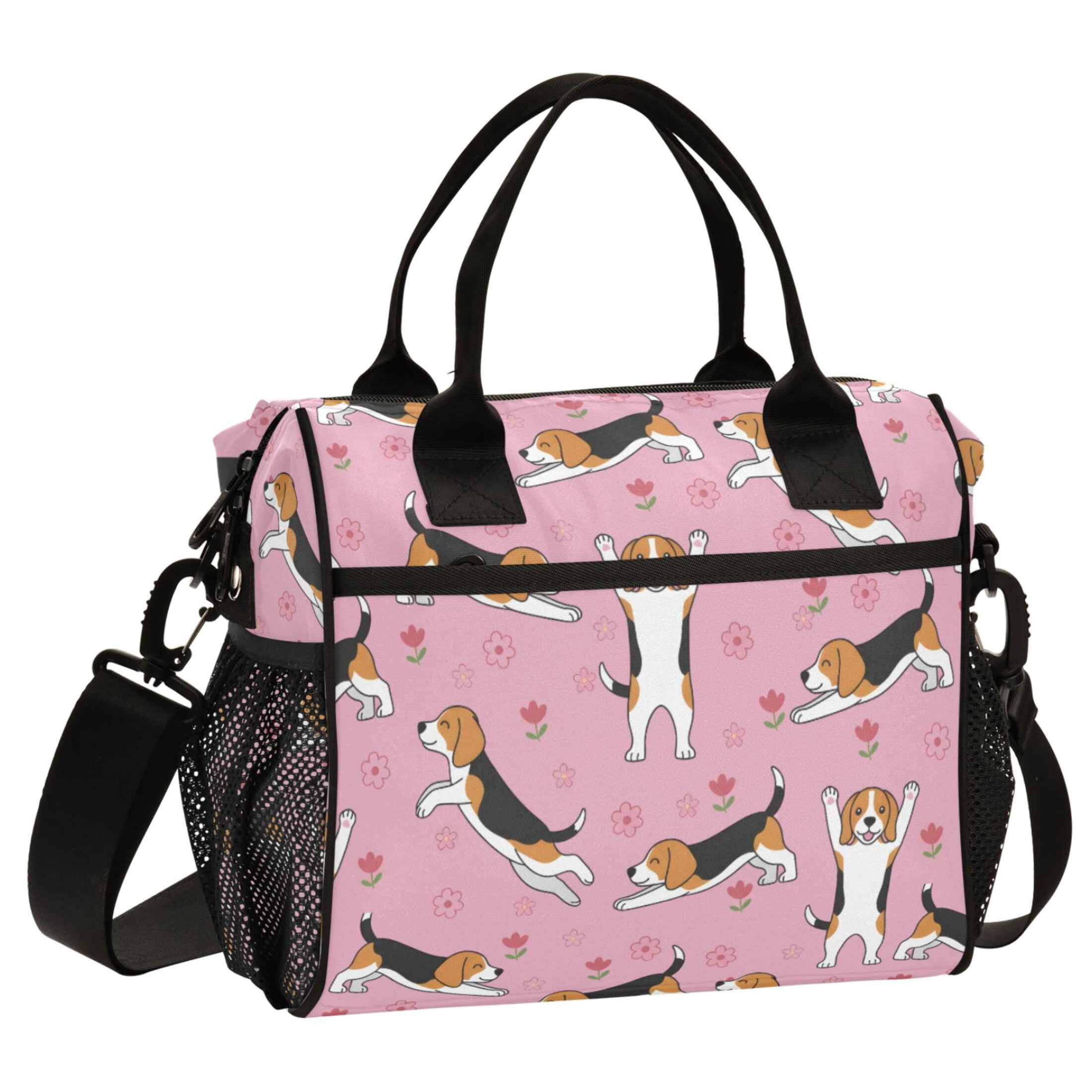 ALAZA Dog Cute Floral Print Cooler Lunch Bag Insulated Reusable Lunch ...