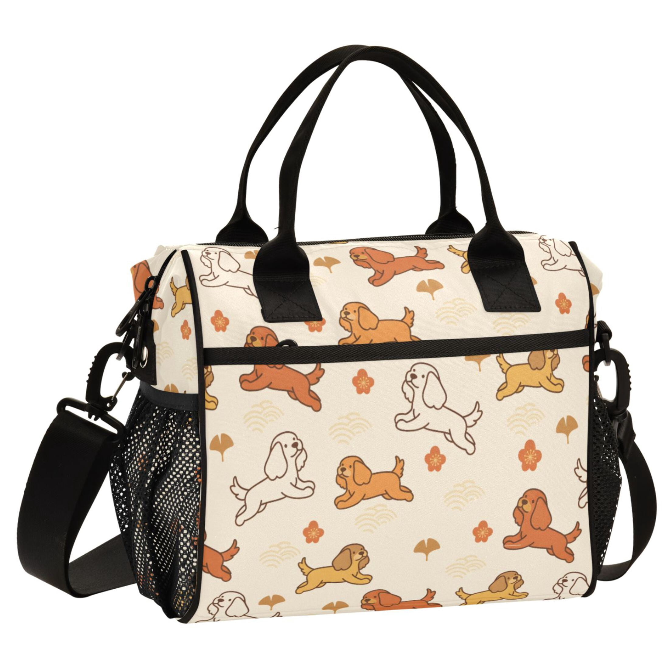 ALAZA Dog Ginkgo Leaf Print Cooler Lunch Bag Insulated Reusable Lunch ...