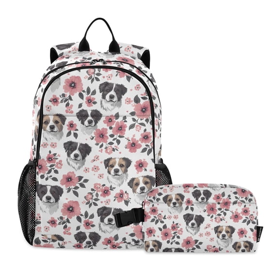 ALAZA Dog and Flowers School Backpack Lunch Box Set Student Bookbag ...