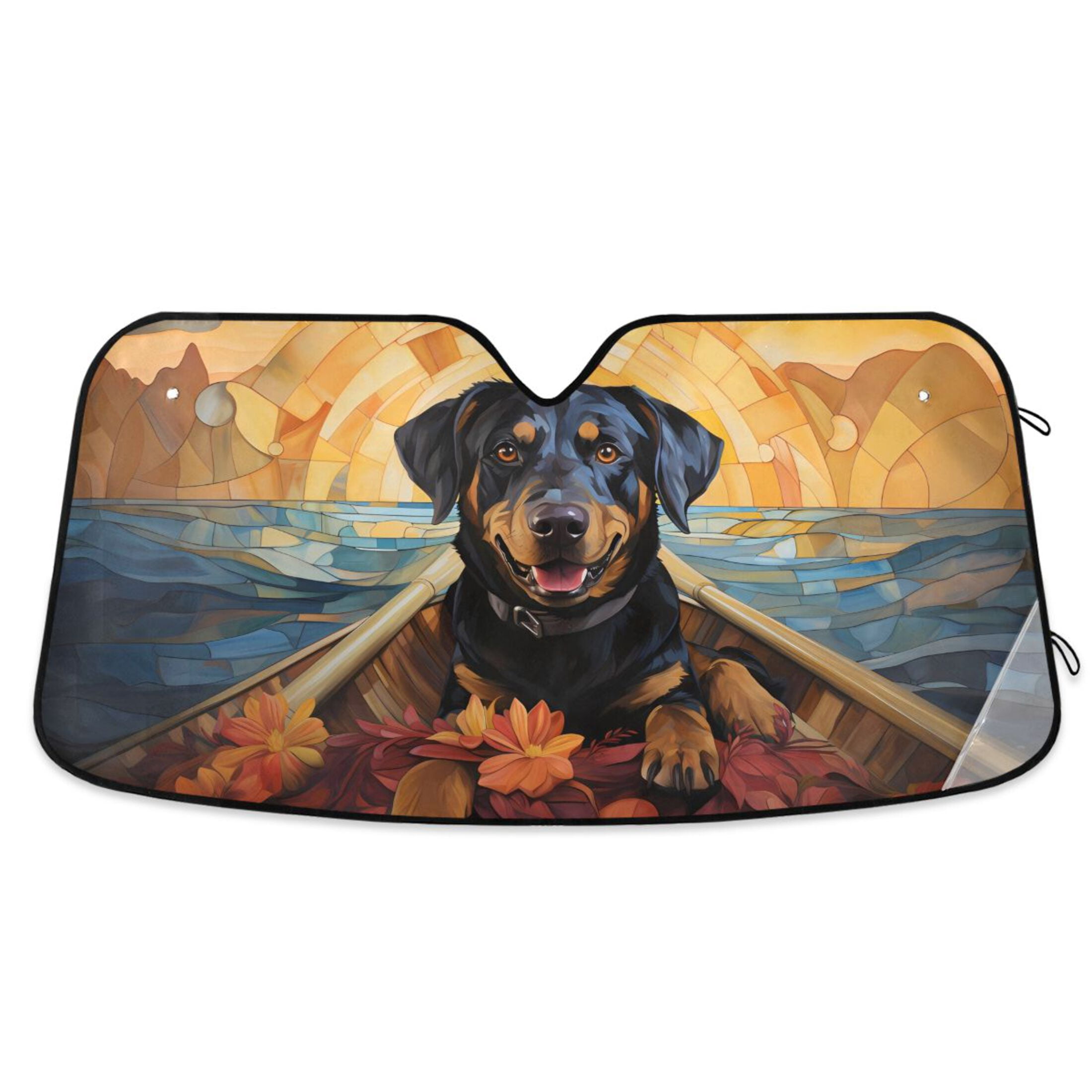 ALAZA Dog with Flowers Windshield Sun Shade Car Foldable Sun Visor ...
