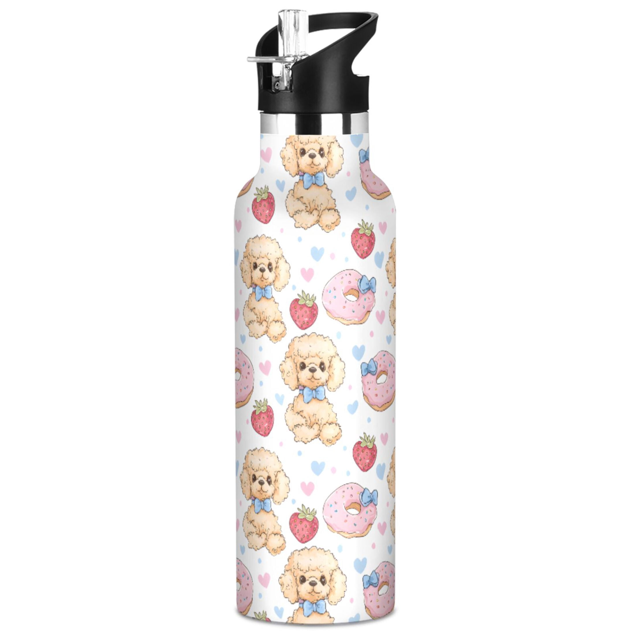 ALAZA Dogs Doughnuts Strawberry Pattern Stainless Steel Water Bottle ...