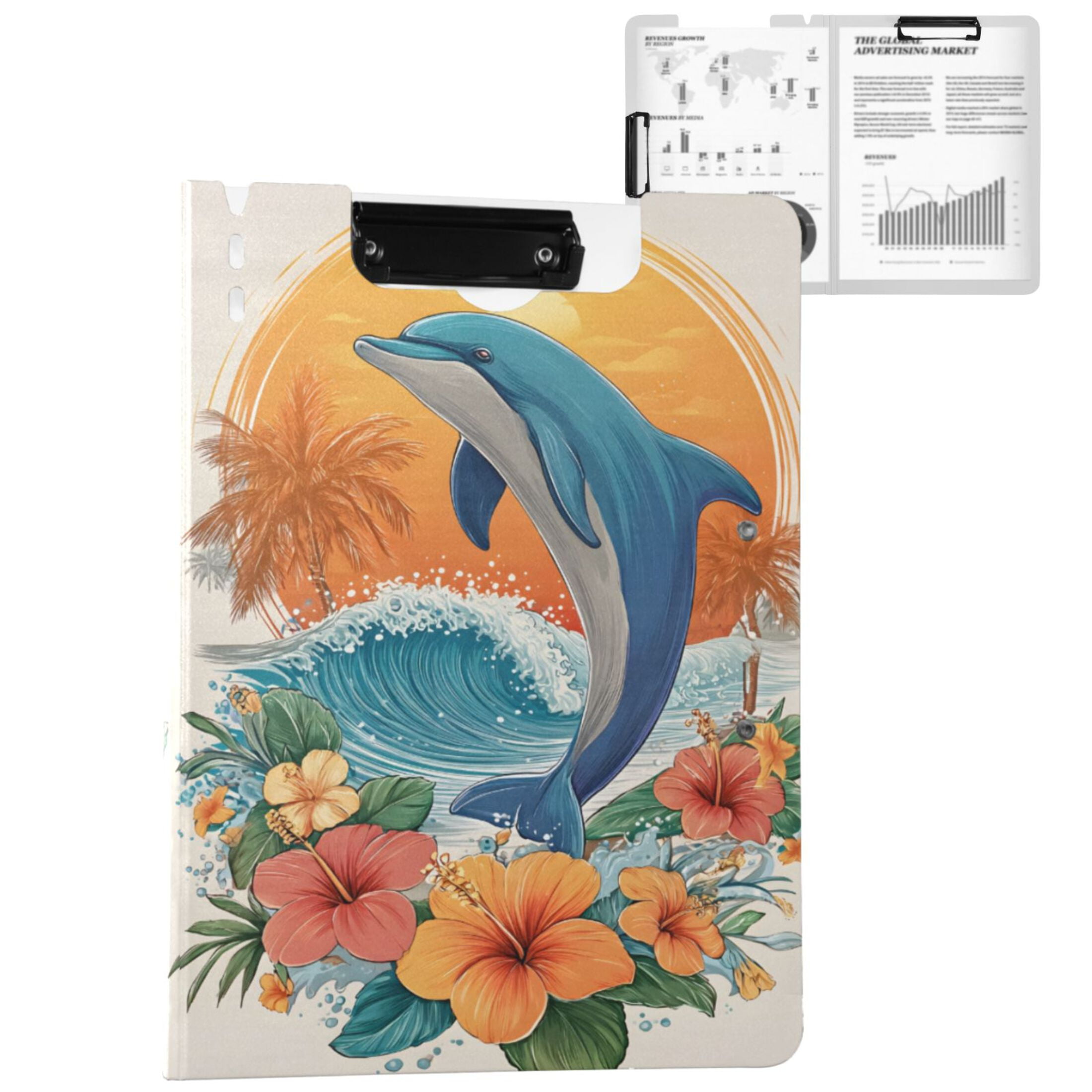 ALAZA Dolphin Tropical Plants A4 Foldable Clipboard 360 Degree Folder ...