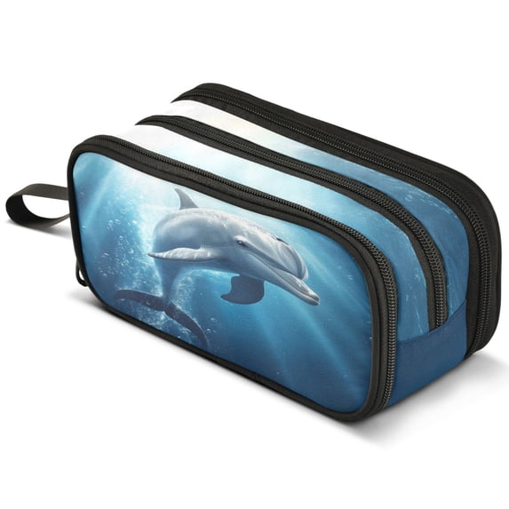 ALAZA Dolphin in Sea Pencil Case Bag Large 3 Compartment Pen Pouch ...