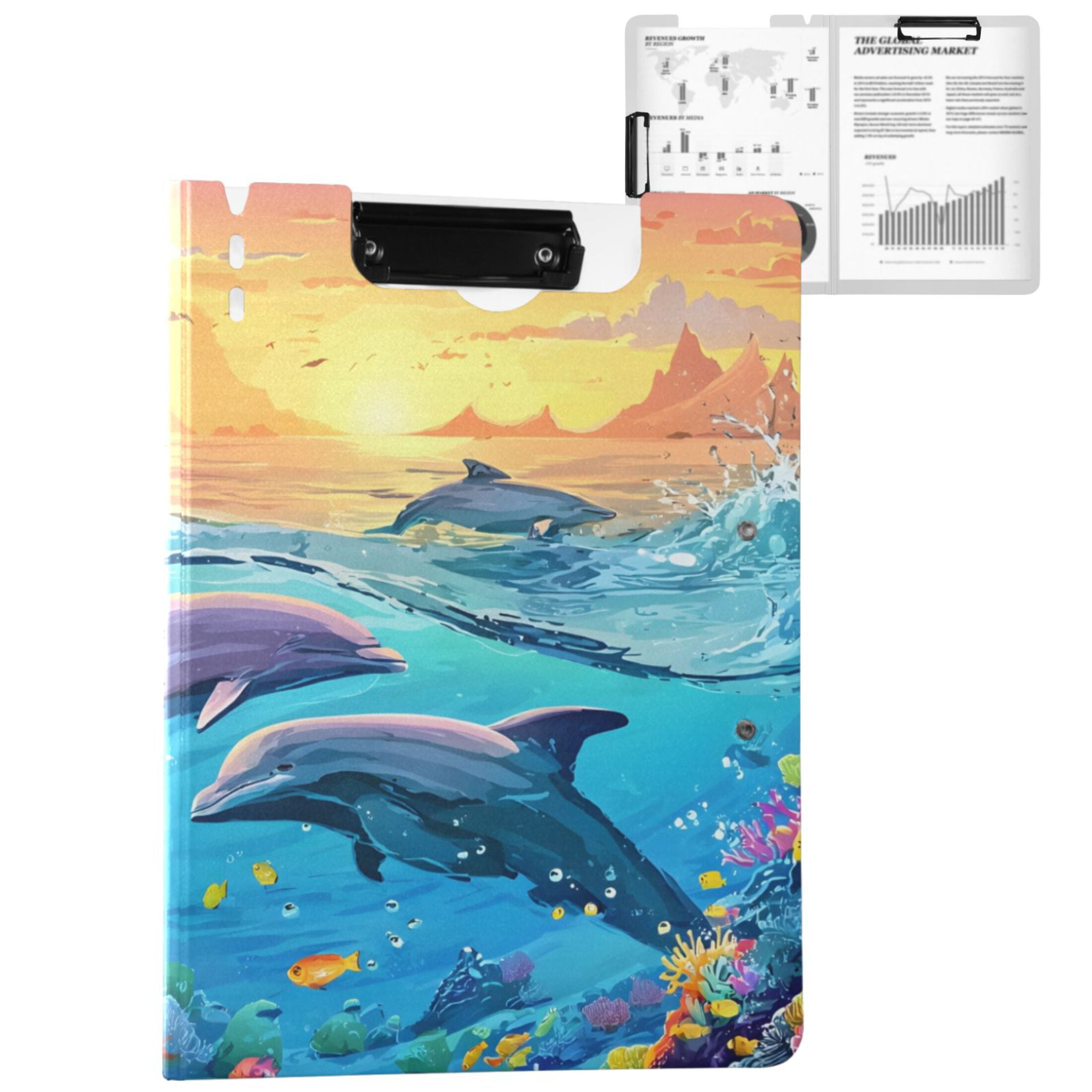 ALAZA Dolphins Sunset A4 Foldable Clipboard 360 Degree Folder Binder ...