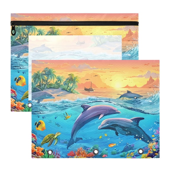 ALAZA Dolphins Sunset Pattern Pencil Pouch 3 Ring Binder with Clear ...