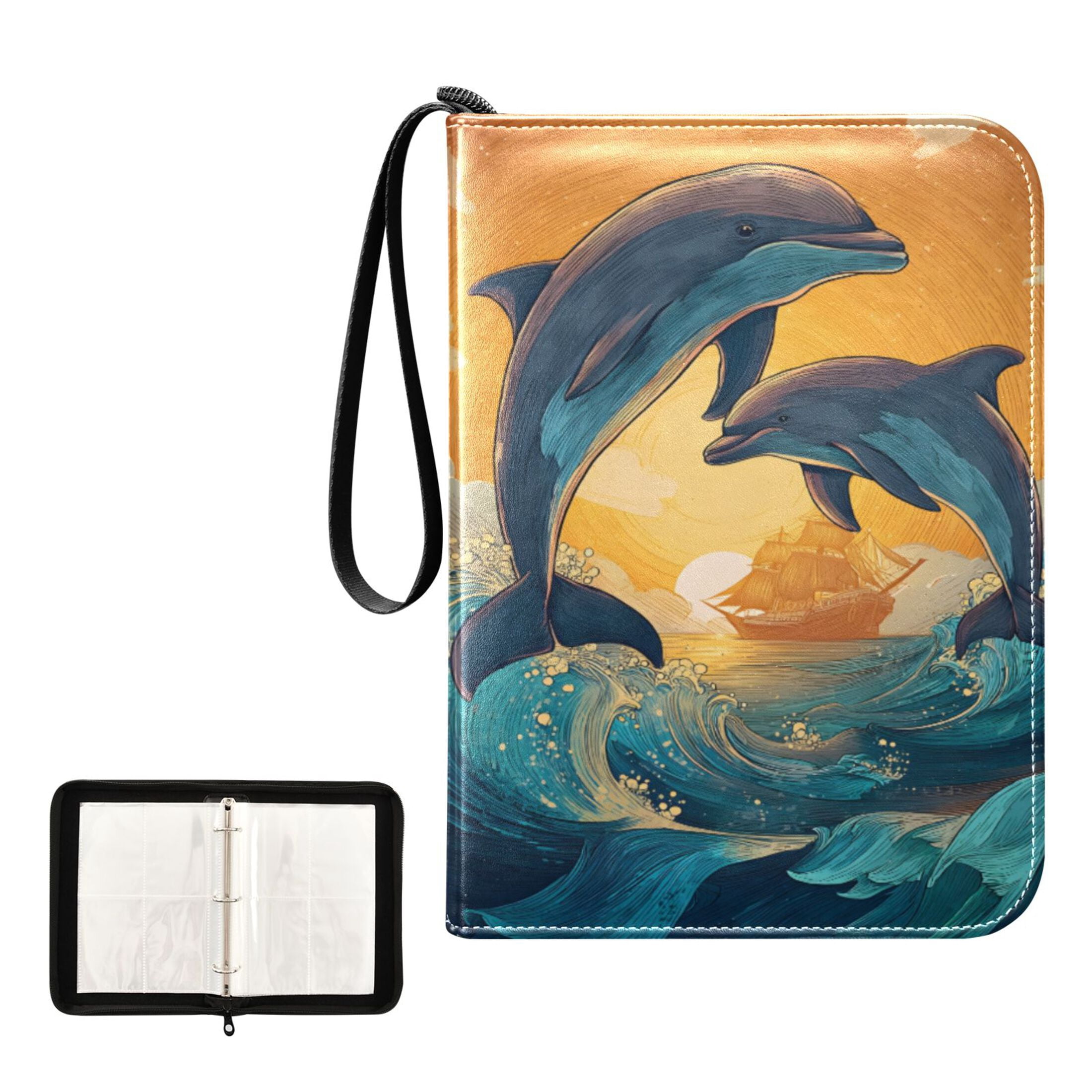 ALAZA Dolphins at Sunset Sea Trading Card Binder 4 Pocket Cards ...
