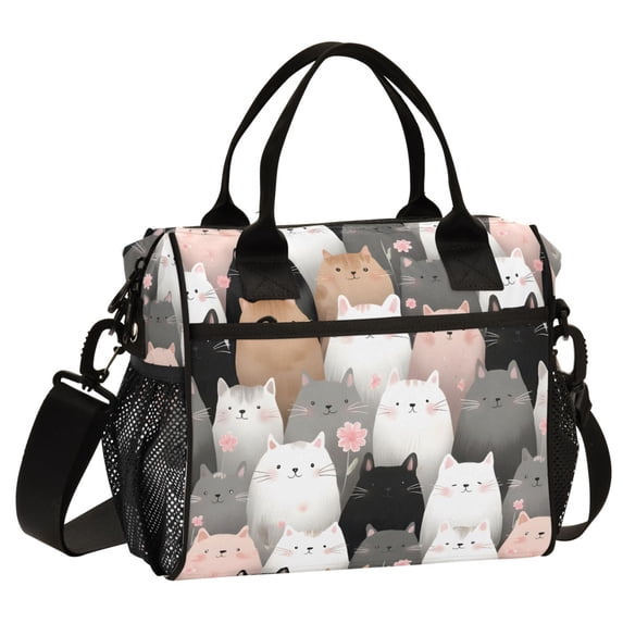 ALAZA Doodle Cat with Flower Print Cooler Lunch Bag Insulated Reusable ...