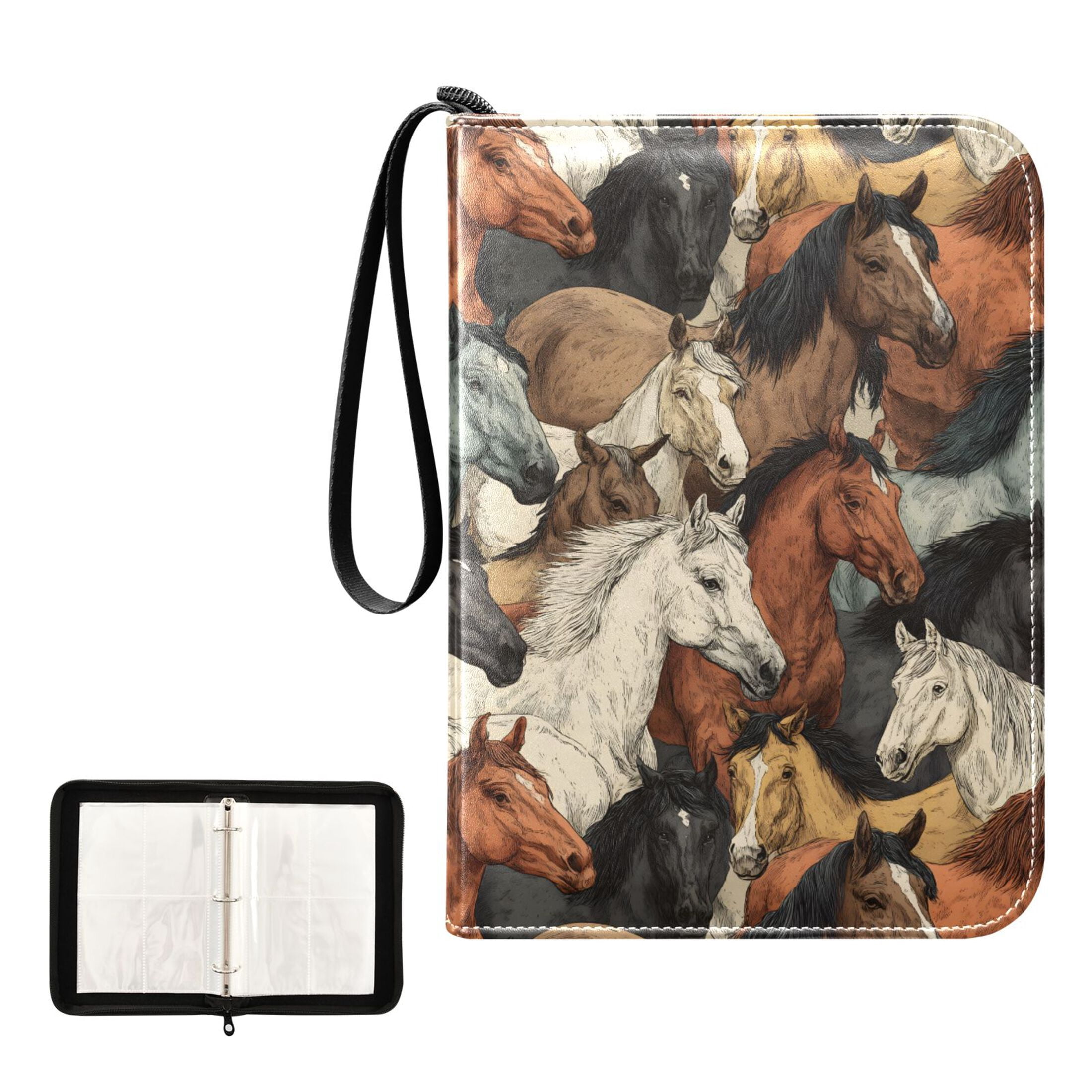ALAZA Doodle Horses Trading Card Binder 4 Pocket Cards Collection Album ...