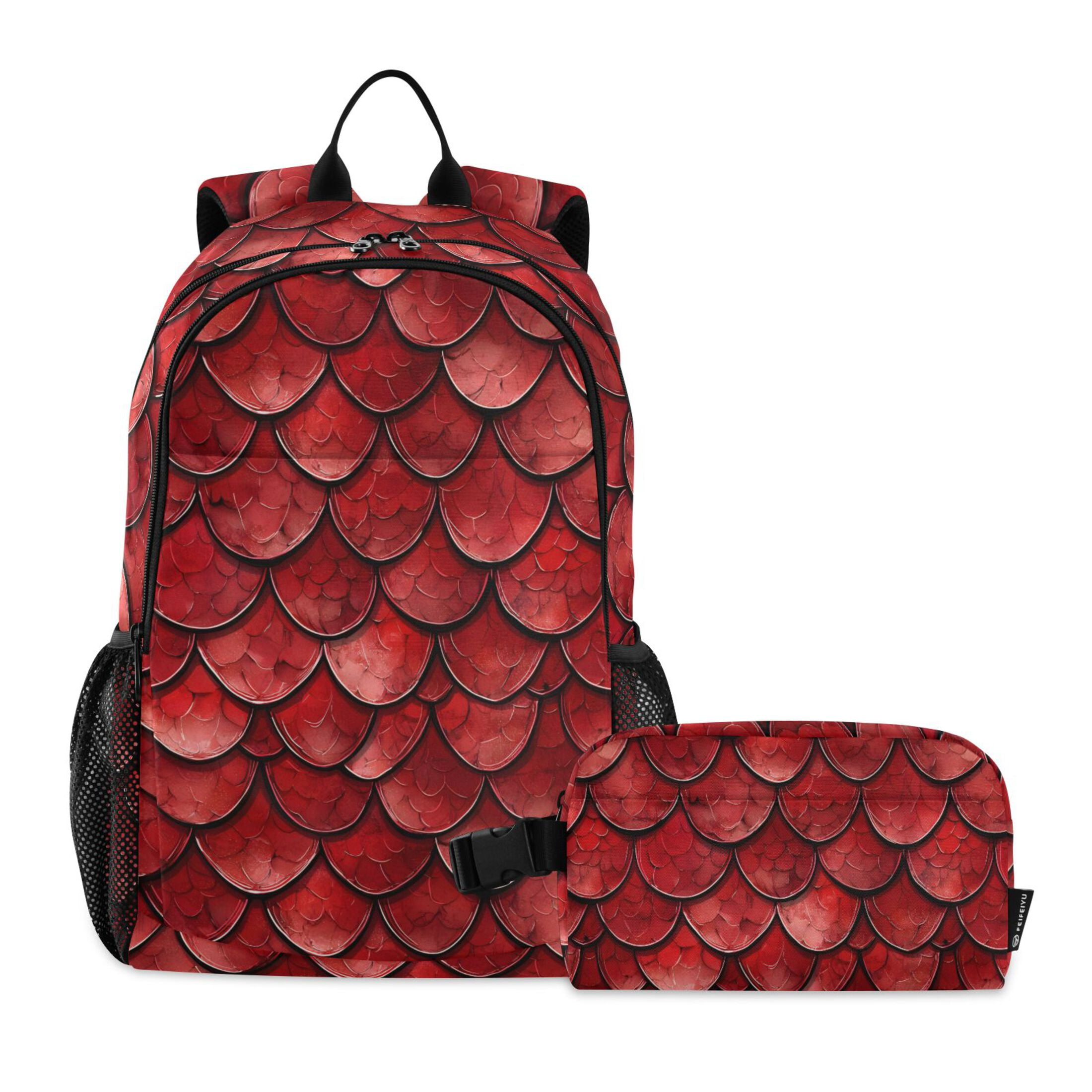 ALAZA Dragon Scales Red School Backpack Lunch Box Set Student Bookbag ...
