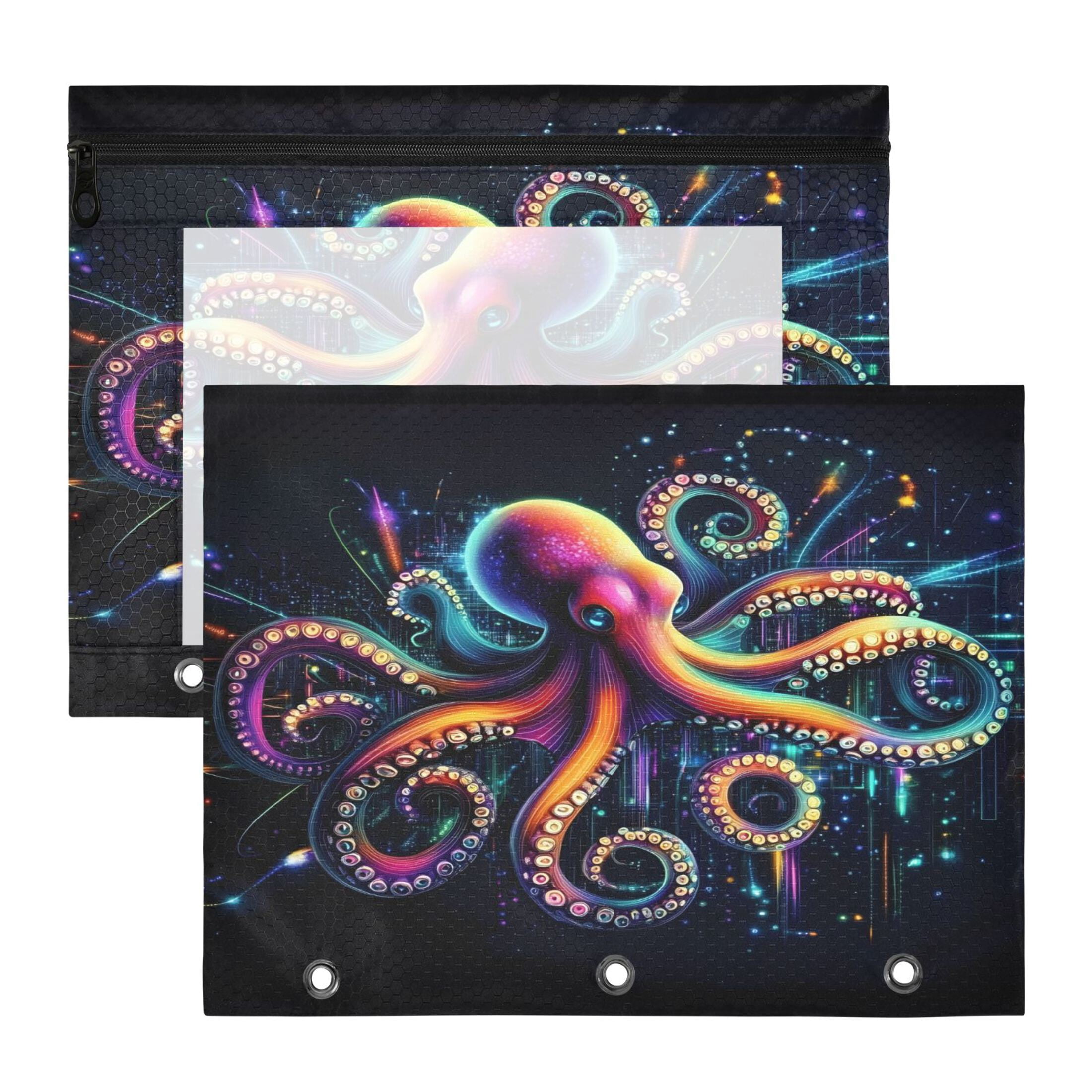 ALAZA Dreamy Octopus Pattern Pencil Pouch 3 Ring Binder with Clear ...