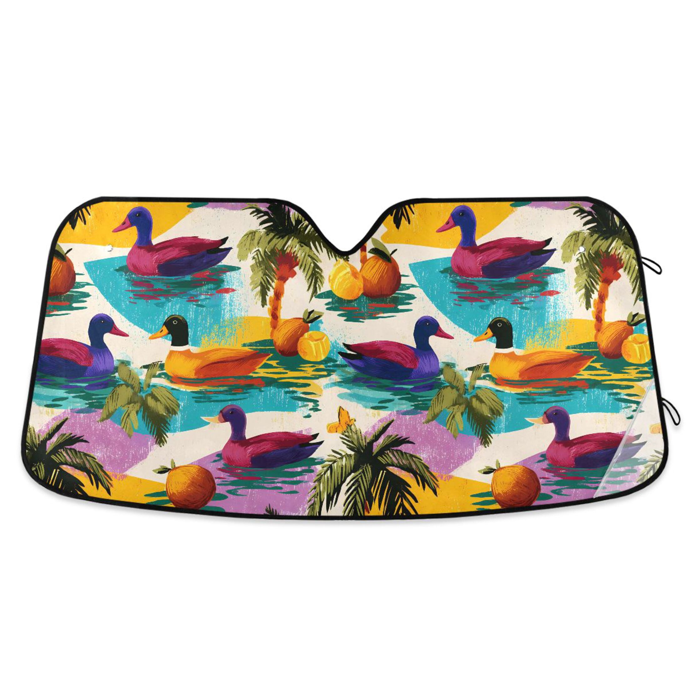 ALAZA Duck Palm Trees Pattern Car Windshield Sun Shade Foldable UV Ray ...