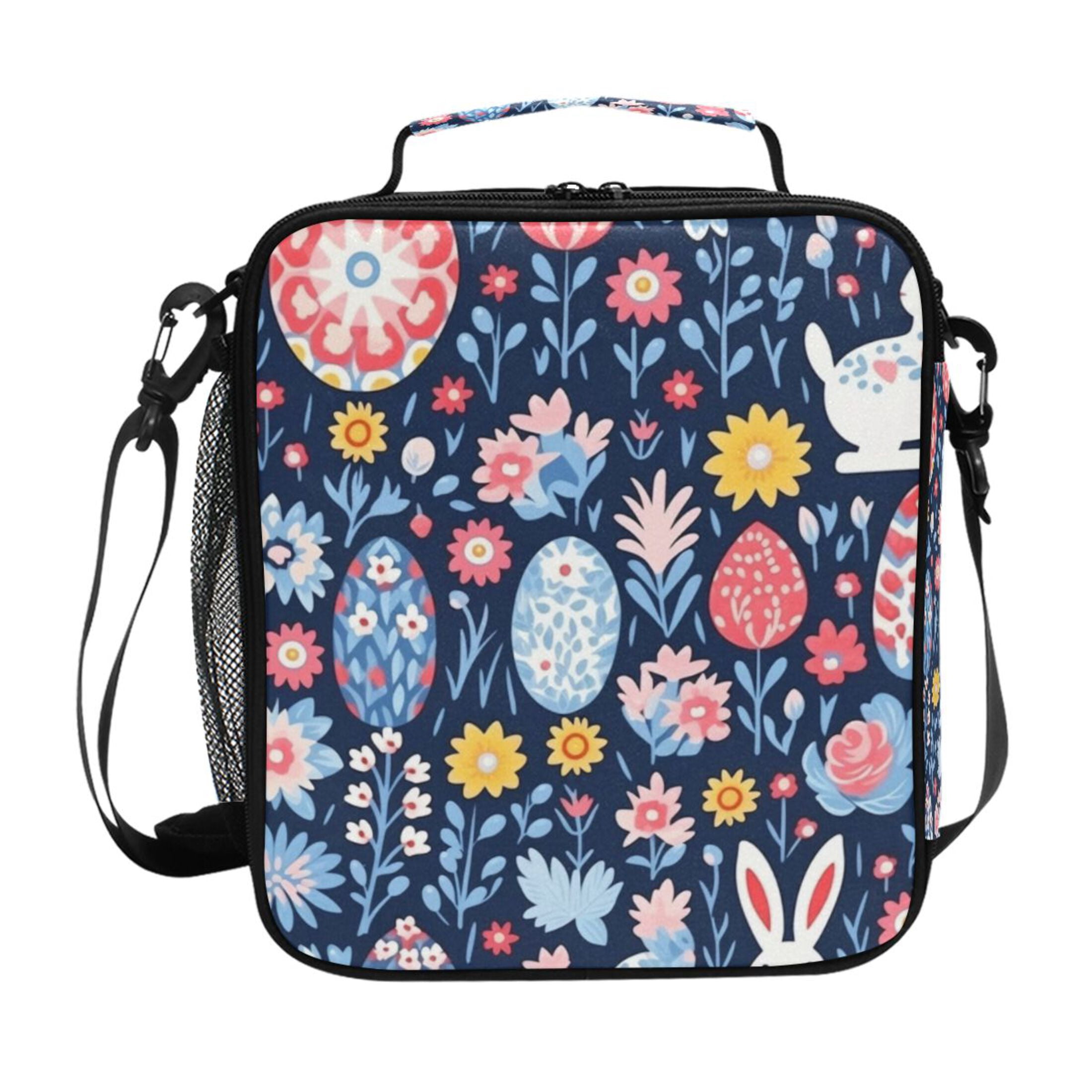 ALAZA Easter Eggs Floral Lunch Box Insulated Lunch Bag Reusable Thermal ...