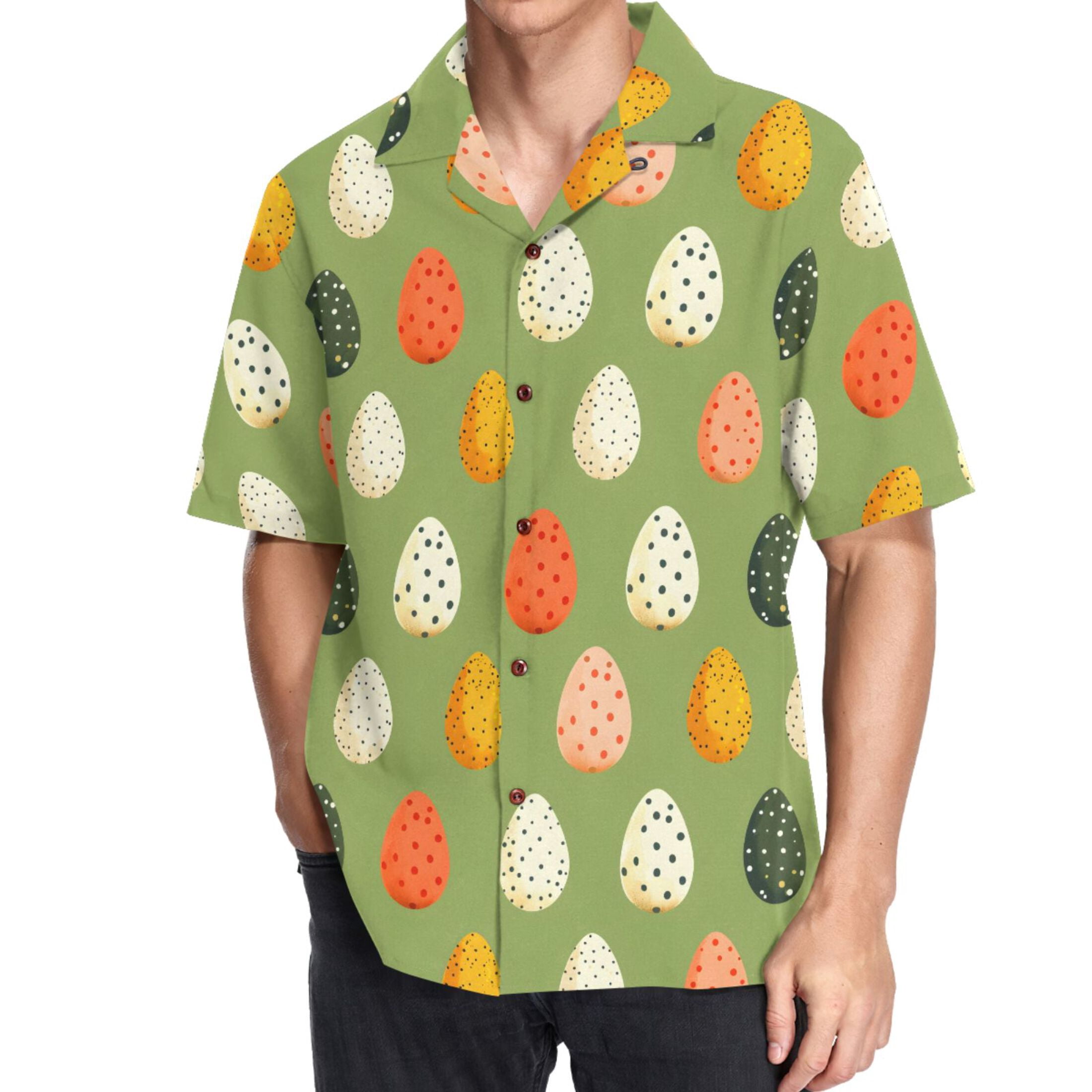 ALAZA Easter Eggs Polka Dots Men's Hawaiian Shirt Short Sleeve Casual ...