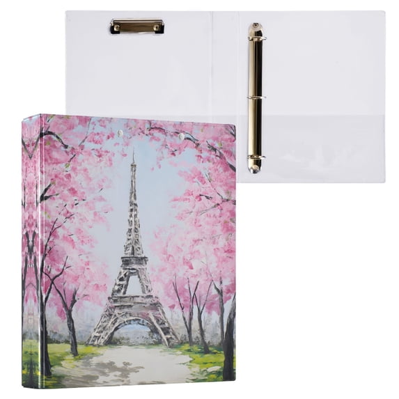 ALAZA Eiffel Tower Cherry Blossoms Hardcover 3 Ring Binder 1.5" D-Rings ...