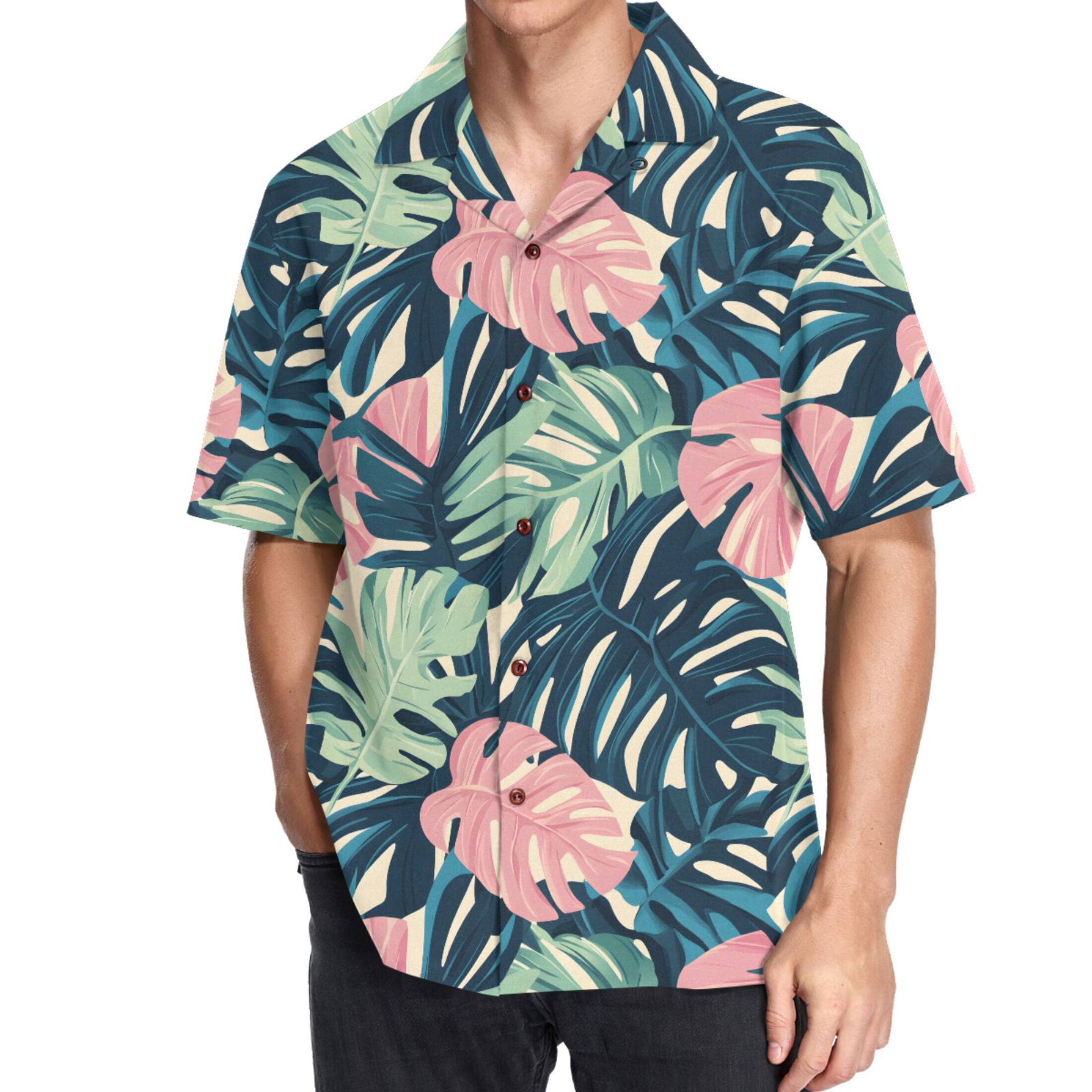 ALAZA Elegant Tropical Floral-t9 Men's Hawaiian Shirt Short Sleeve ...