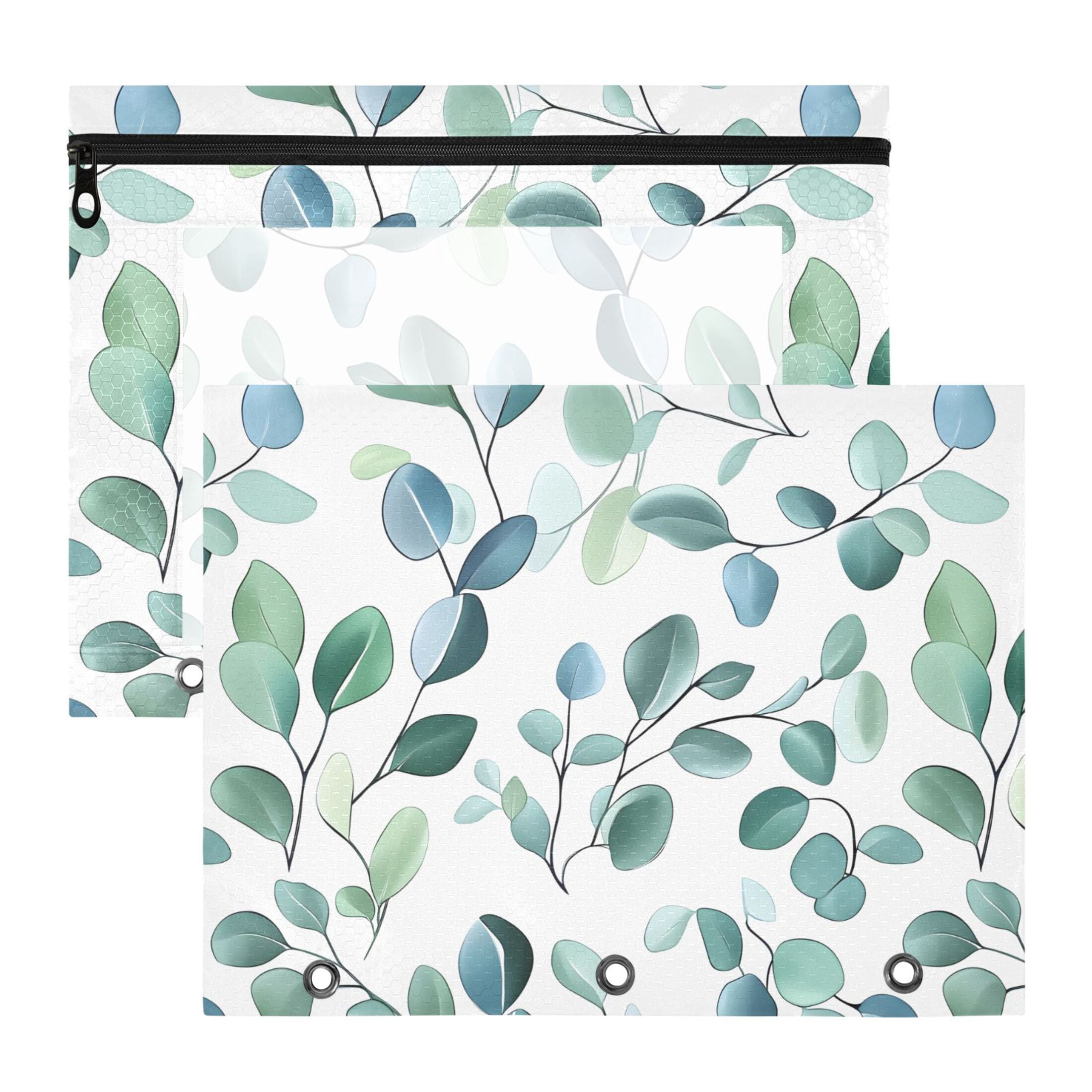 ALAZA Eucalyptus Leaves Pattern Pencil Pouch 3 Ring Binder with Clear ...