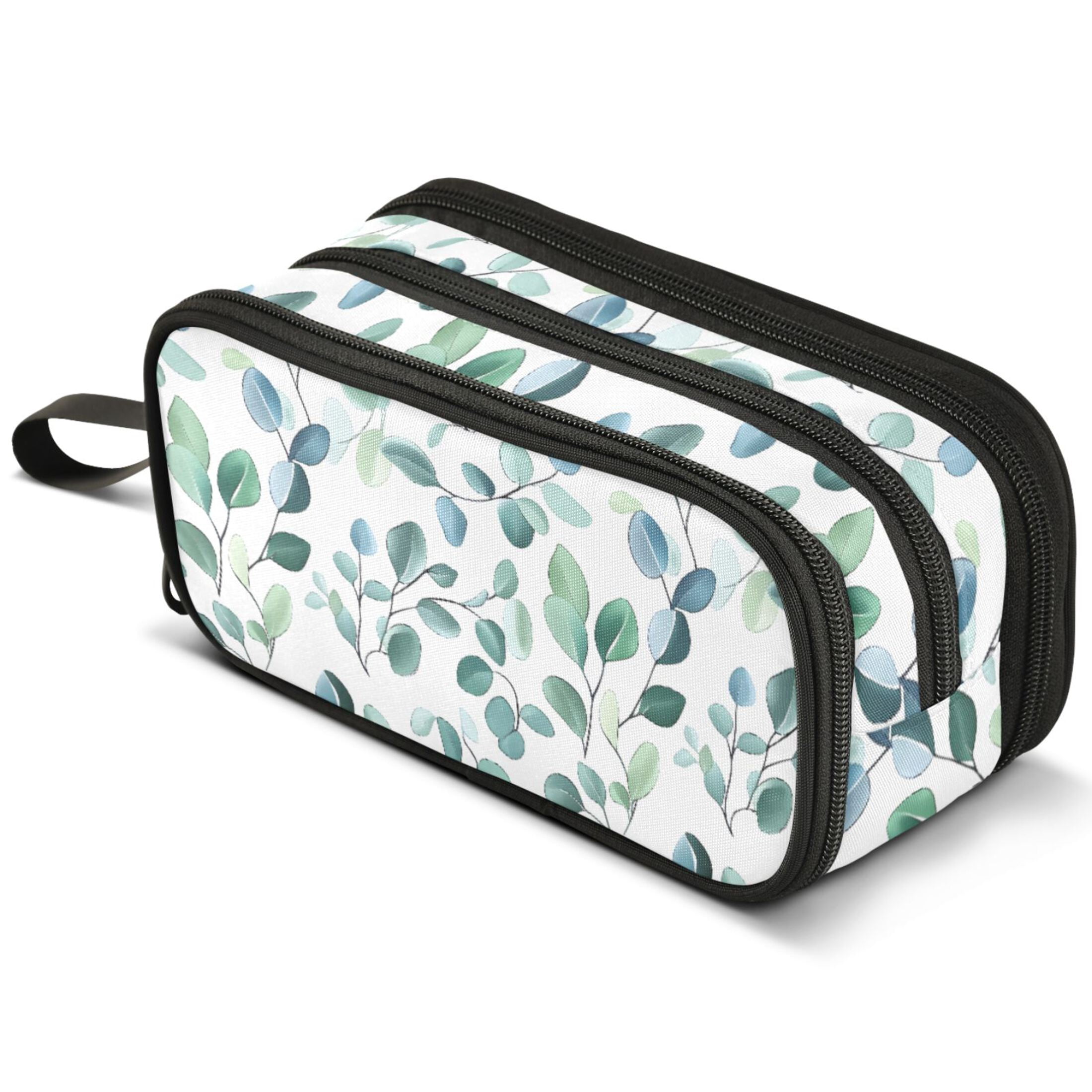 ALAZA Eucalyptus Leaves Pencil Case Bag Large 3 Compartment Pen Pouch ...