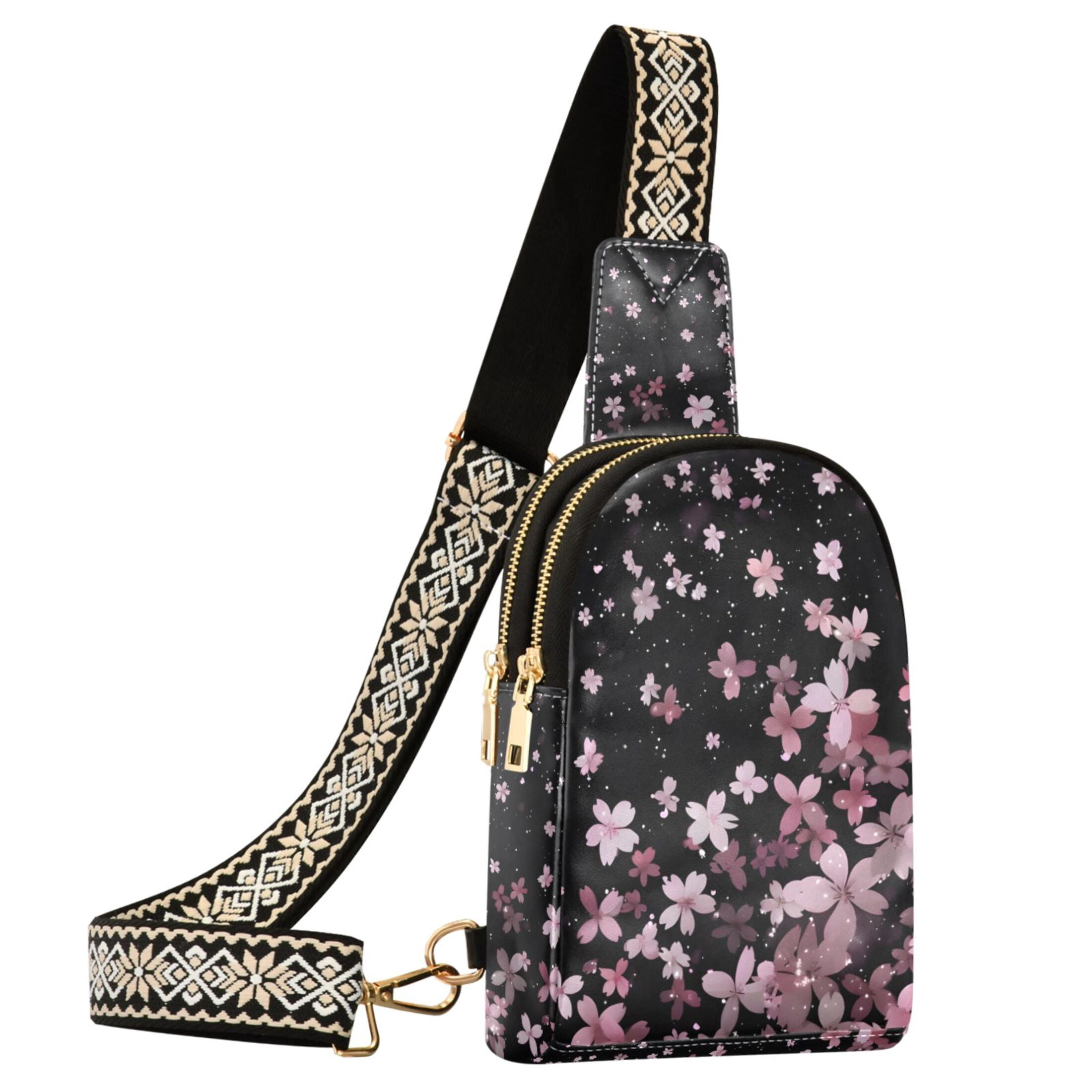 ALAZA Falling Cherry Blossoms Sling Bag for Women Men Waterproof ...