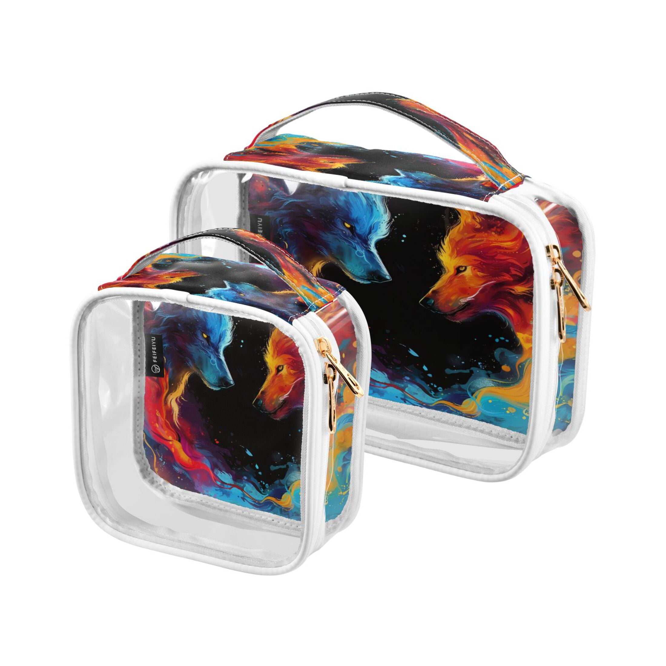 ALAZA Fantasy Art Wolf Clear Cosmetic Bag Makeup Bags 2 PCs Toiletry ...