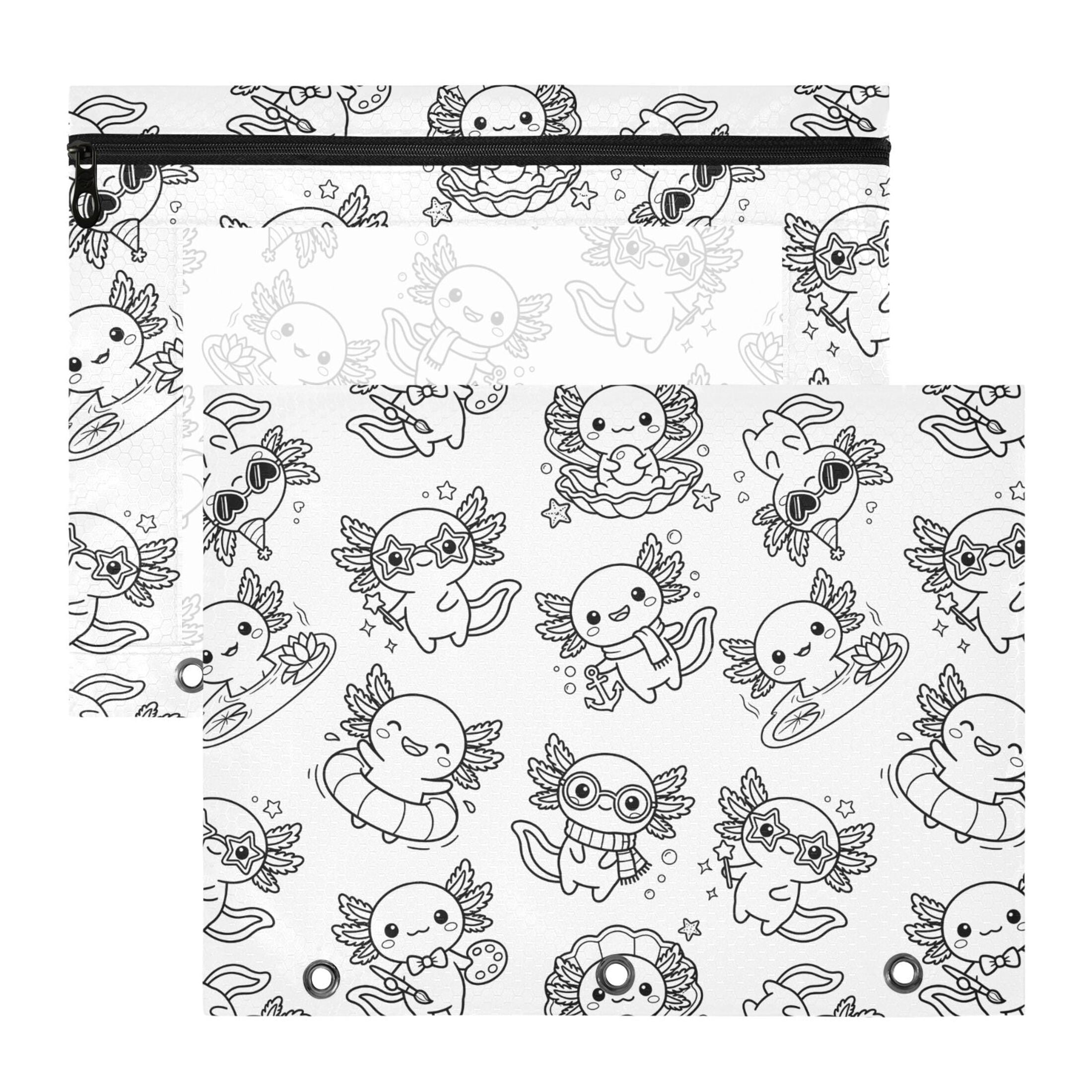 ALAZA Fantasy Axolotl Pattern Pencil Pouch 3 Ring Binder with Clear ...