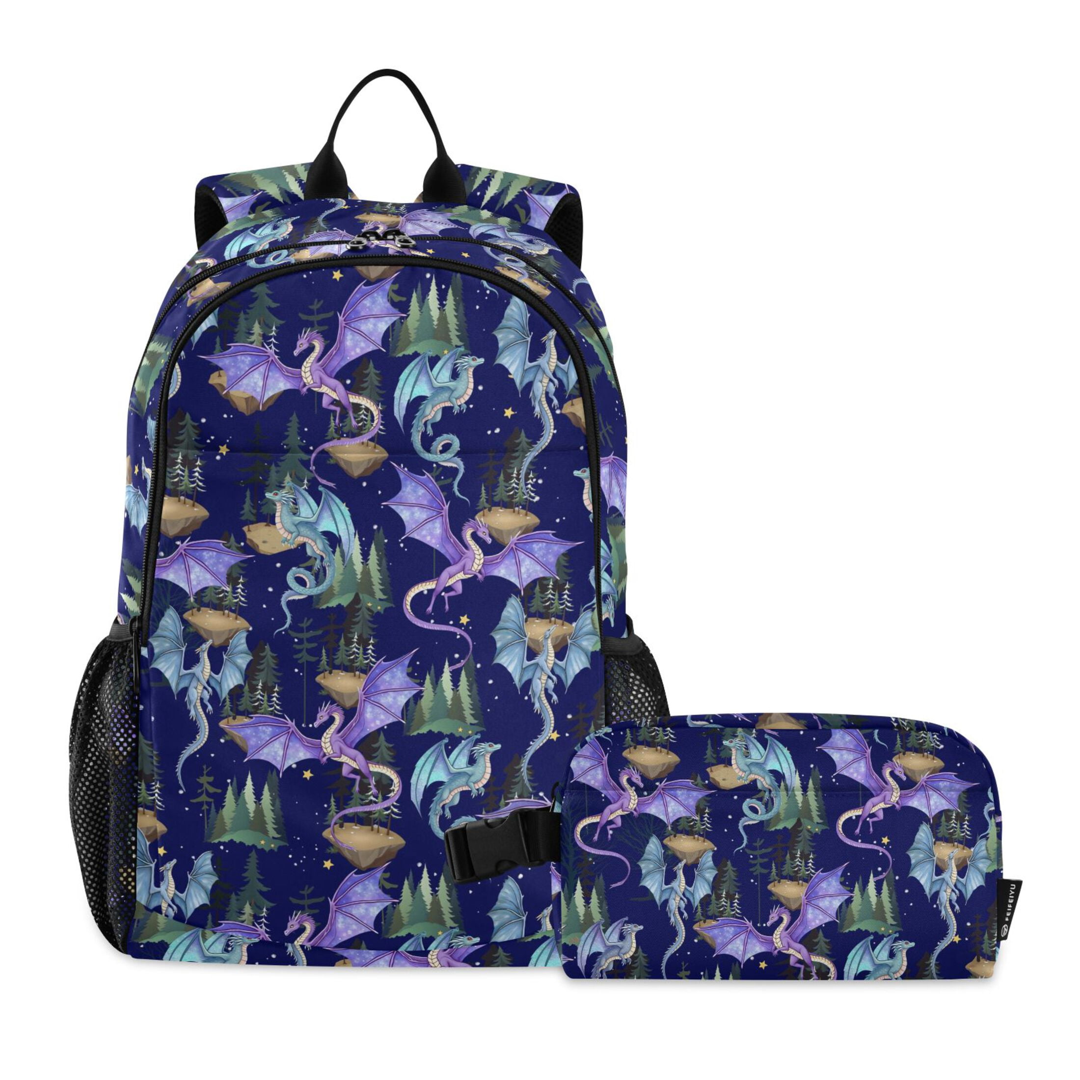 ALAZA Fantasy Dragons School Backpack Lunch Box Set Student Bookbag ...