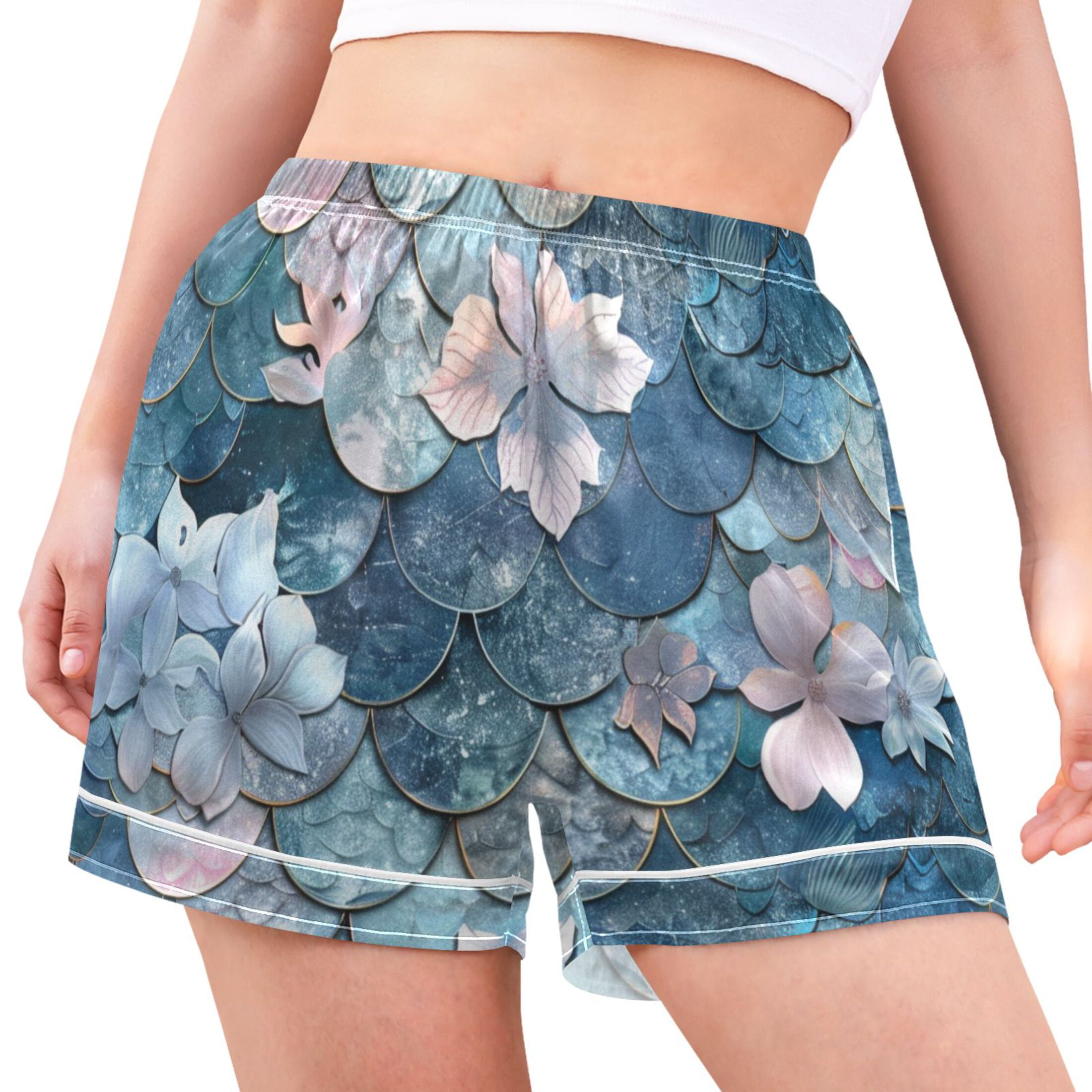 ALAZA Fantasy Mermaid Scale Flower Women's Pajama Lounge Shorts Bottoms ...