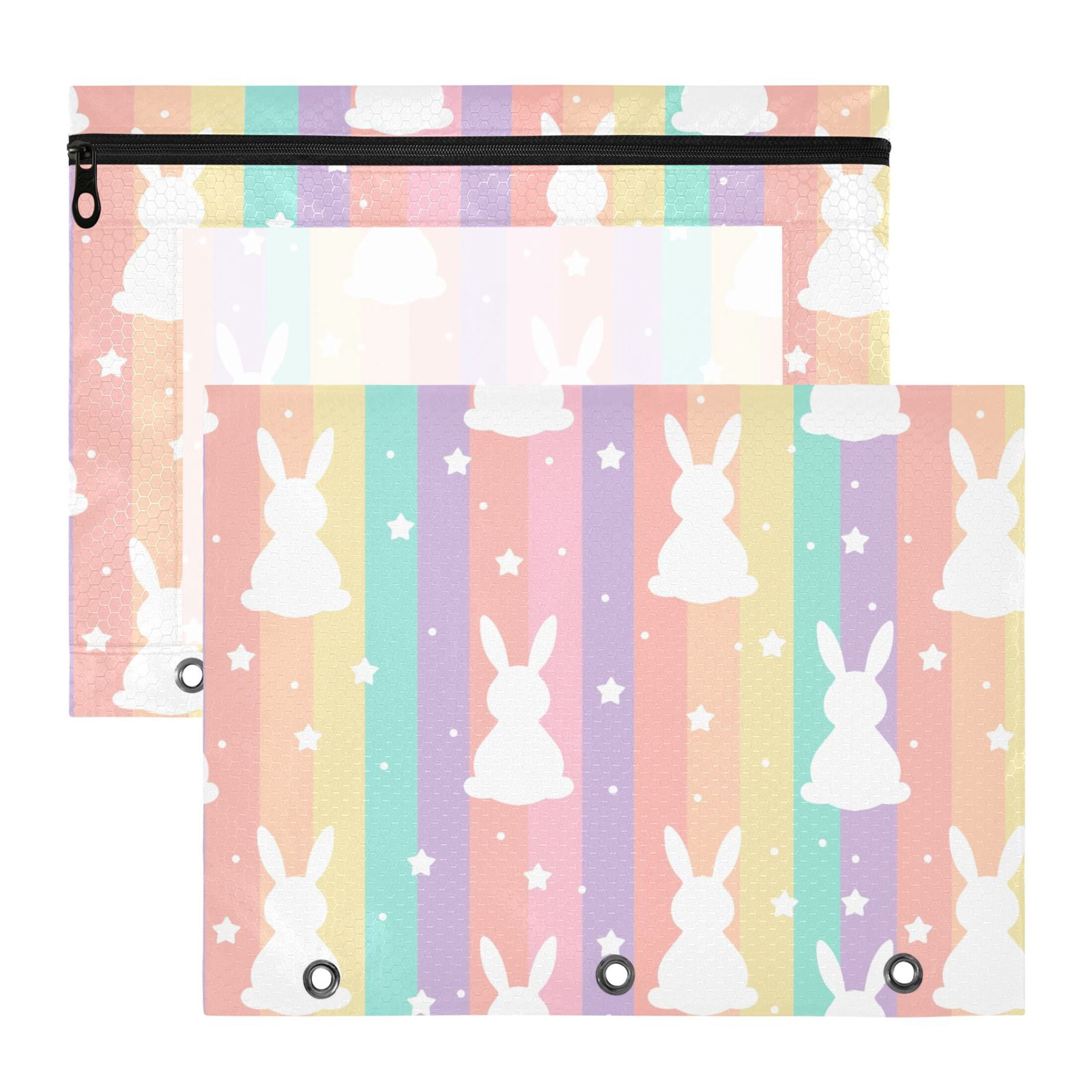 ALAZA Fantasy Rabbits Pattern Pencil Pouch 3 Ring Binder with Clear ...