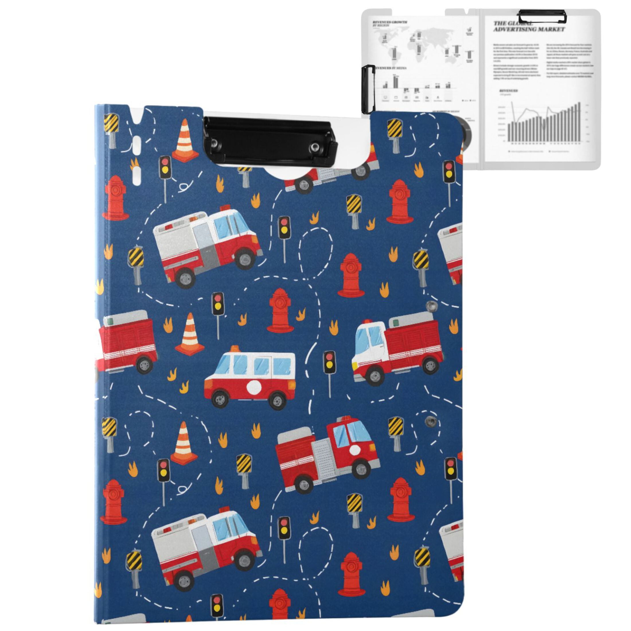ALAZA Fire Trucks Cartoon A4 Foldable Clipboard 360 Degree Folder ...
